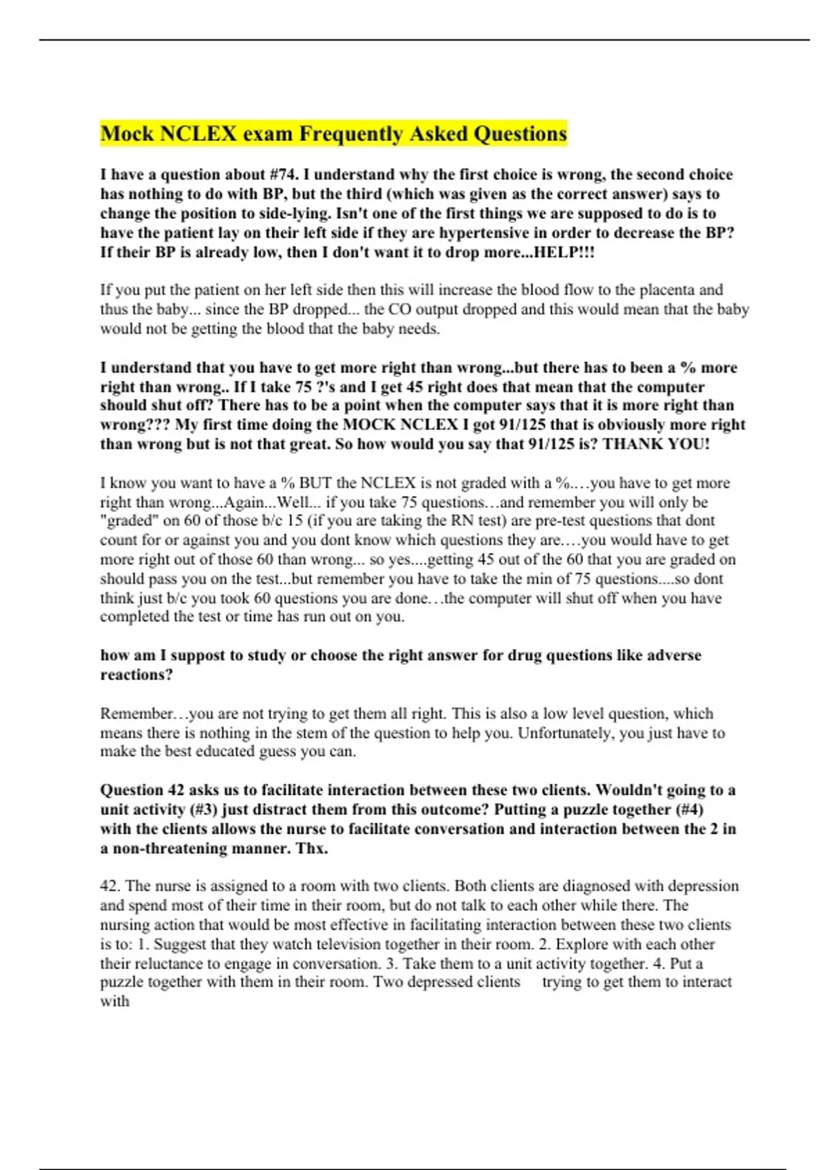 Mock NCLEX exam Frequently Asked Questions - NCLEX - Stuvia US