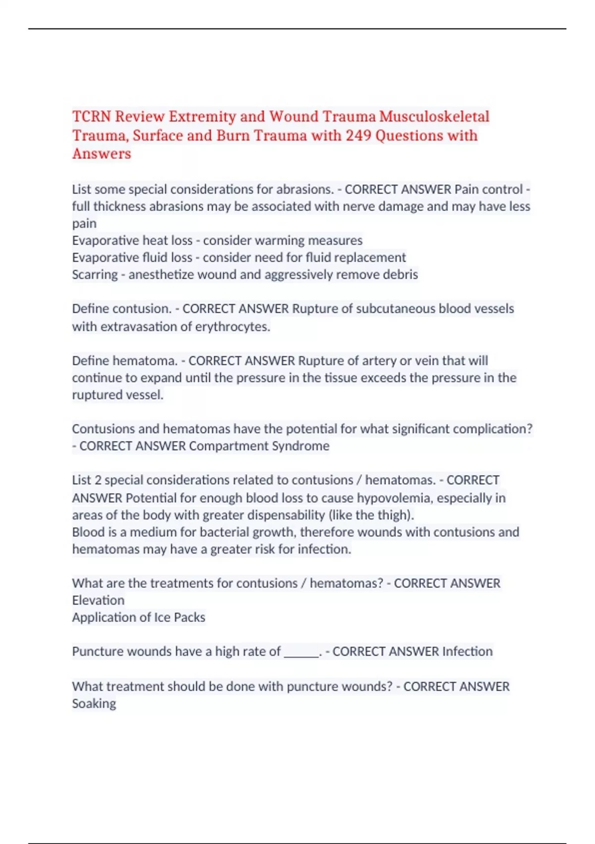 TCRN Review Extremity and Wound Trauma Musculoskeletal Trauma, Surface ...