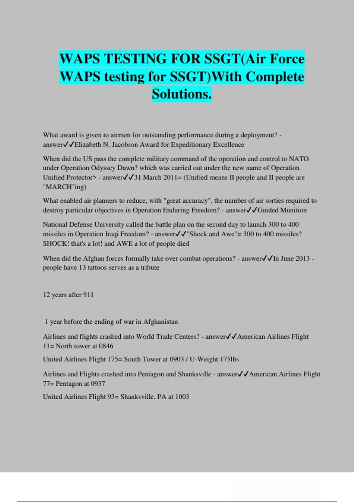 WAPS TESTING FOR SSGT(Air Force WAPS testing for SSGT)With Complete ...
