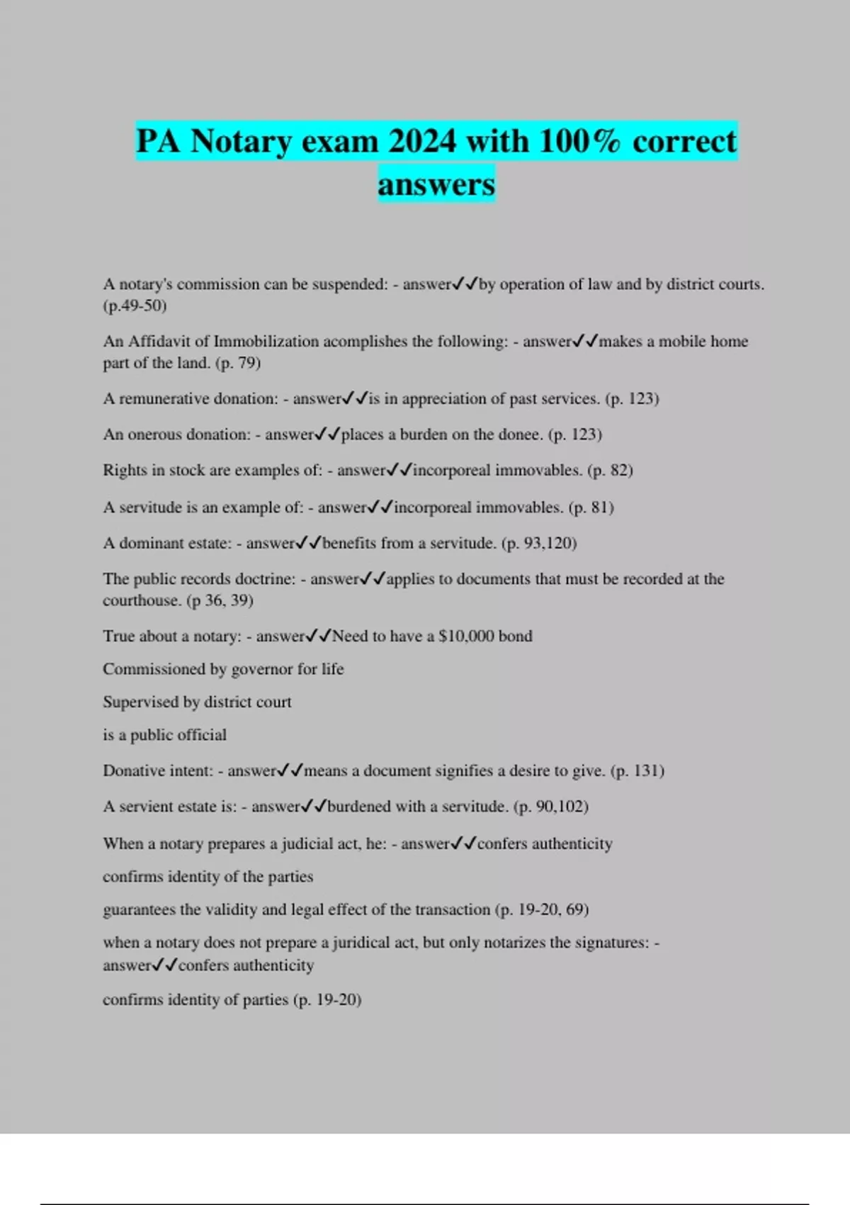 PA Notary exam 2024 with 100% correct answers - PA NOTARY - Stuvia US