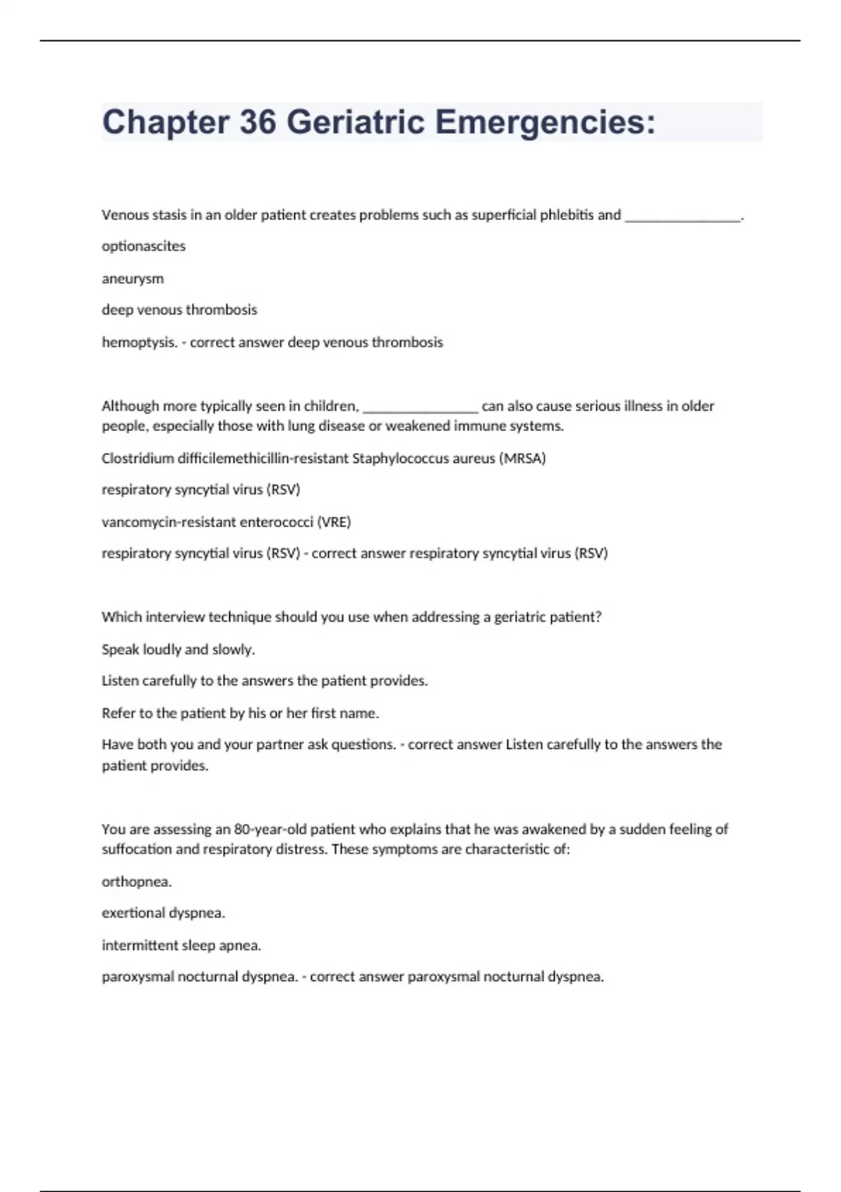Chapter 36 Geriatric Emergencies: fully solved 2023/2024 - Geriatrics ...