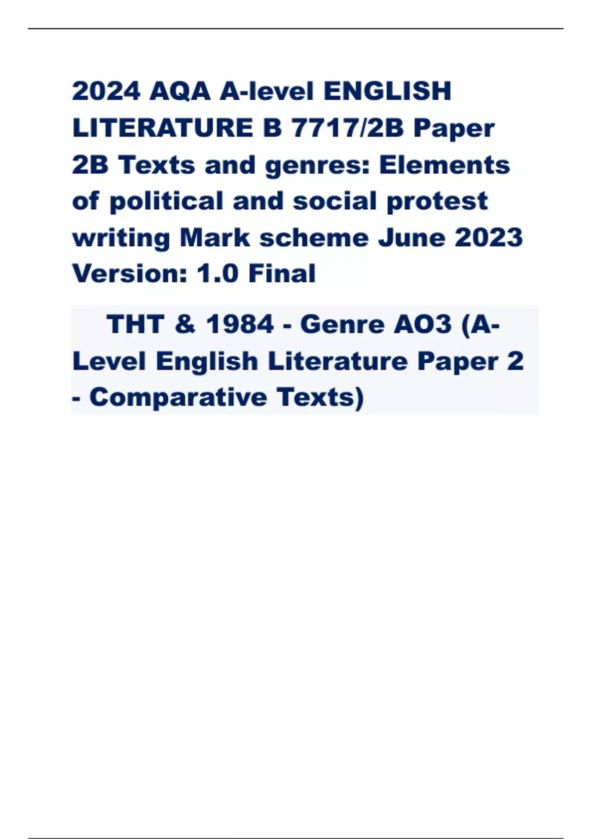 2024 AQA A-level ENGLISH LITERATURE B 7717/2B Paper 2B Texts and genres: Elements of political ...