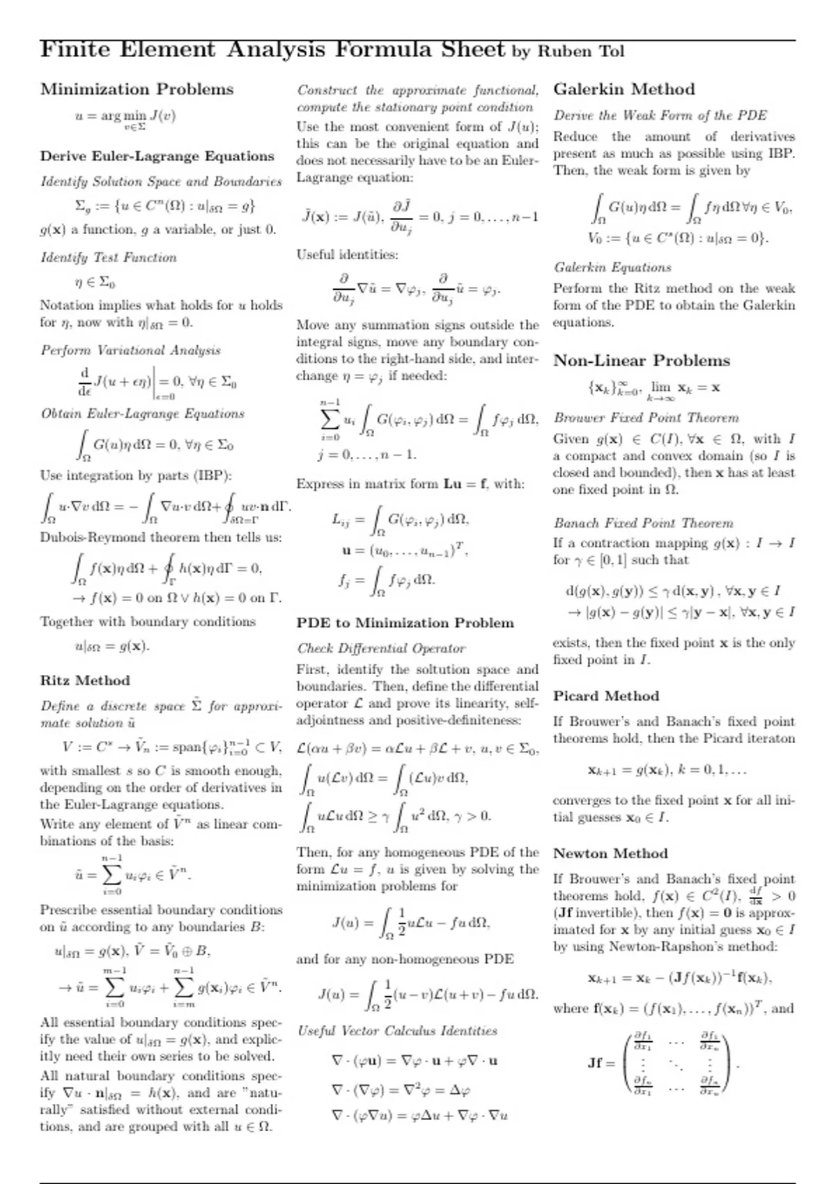 Summary [MSc AP] Formula Sheet Finite Elements - Finite Elements ...