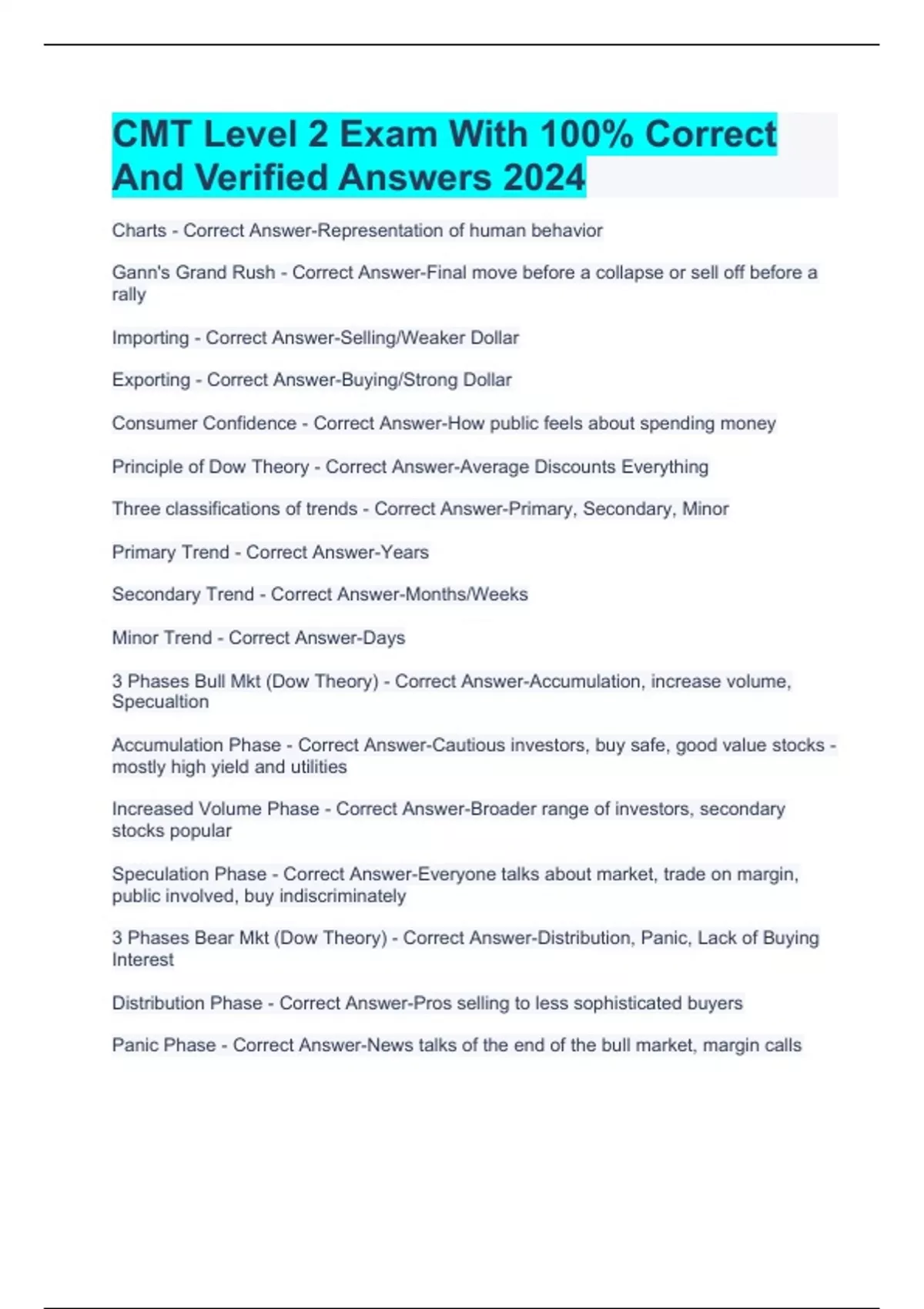 CMT Level 2 Exam With 100% Correct And Verified Answers 2024 - CMT ...