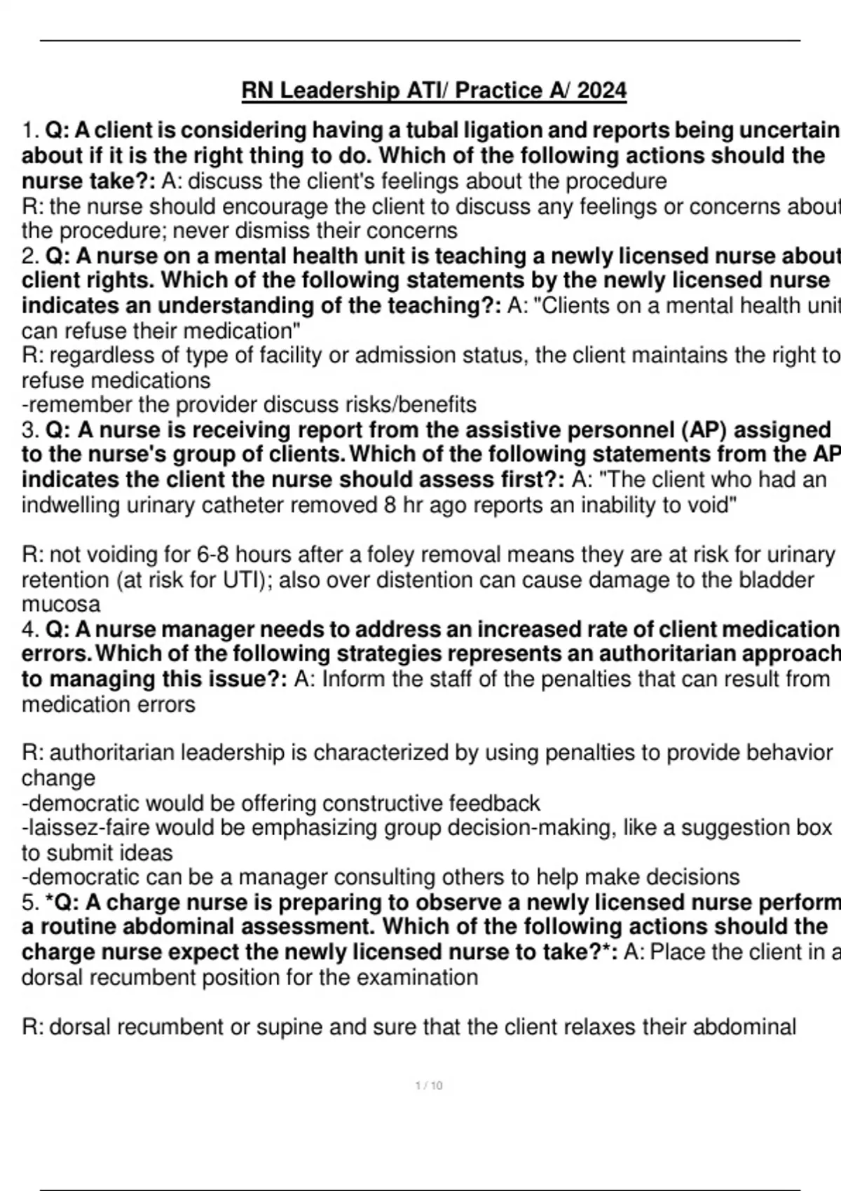 RN Leadership ATI/ Practice A/ 2024 - RN - Registered Nurse - Stuvia US