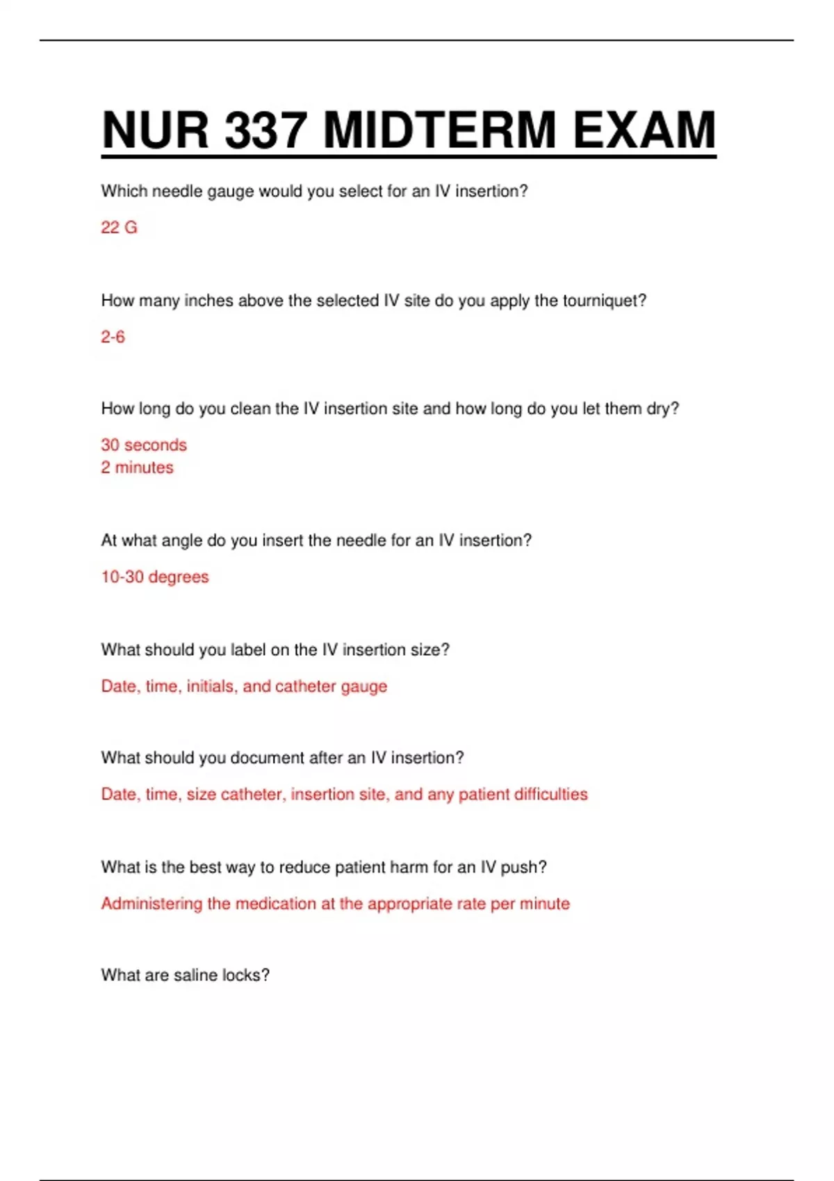 NUR 337 / NUR337 MIDTERM EXAM. QUESTIONS WITH 100% CORRECT ANSWERS. - NUR 337 - Stuvia US