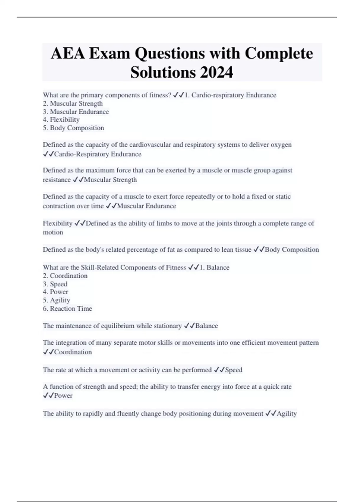 AEA Exam Questions with Complete Solutions 2024 - AEA - Stuvia US