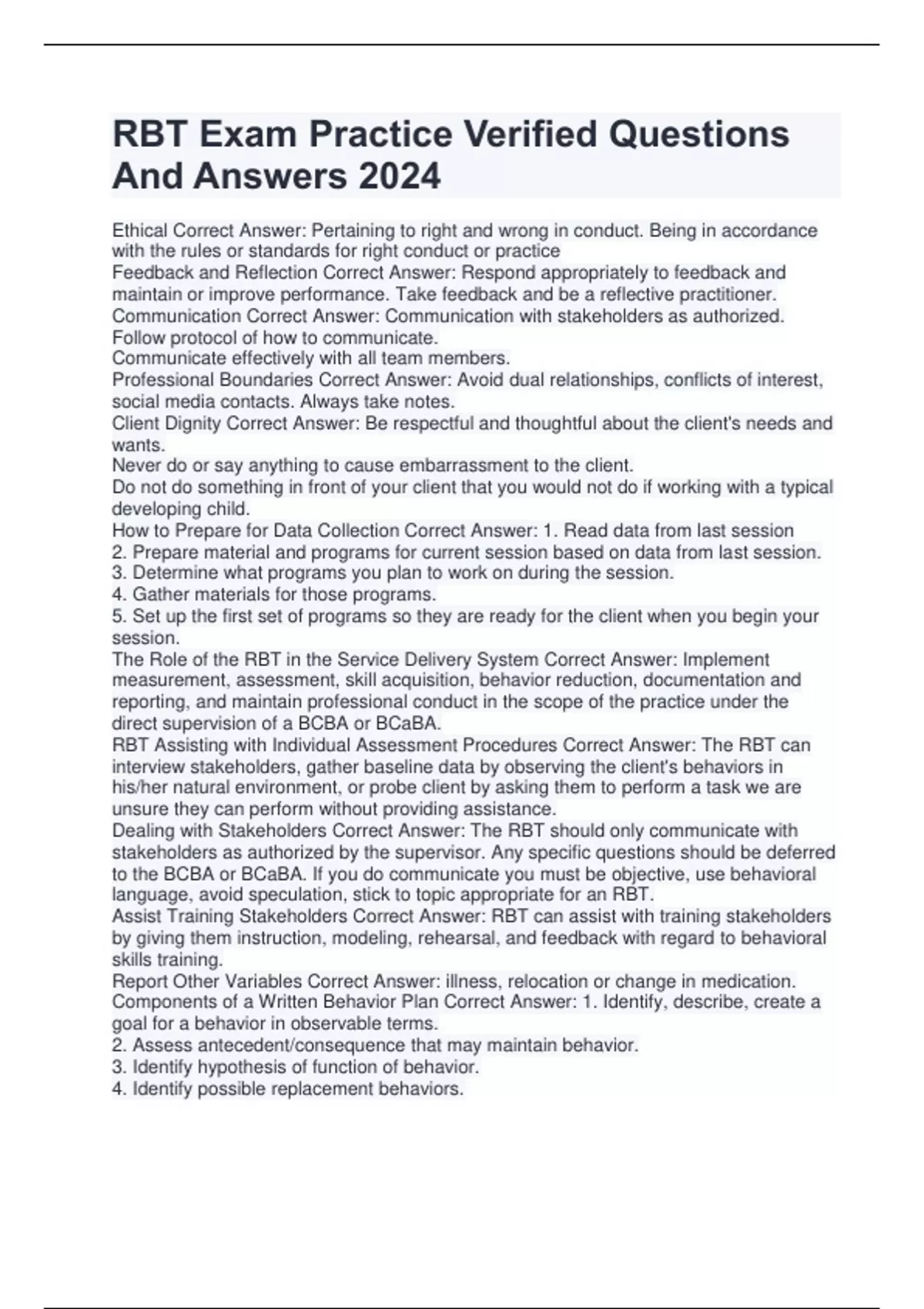 Complete RBT Exam Elaborations 2024 Deal Questions And Answers - Stuvia US