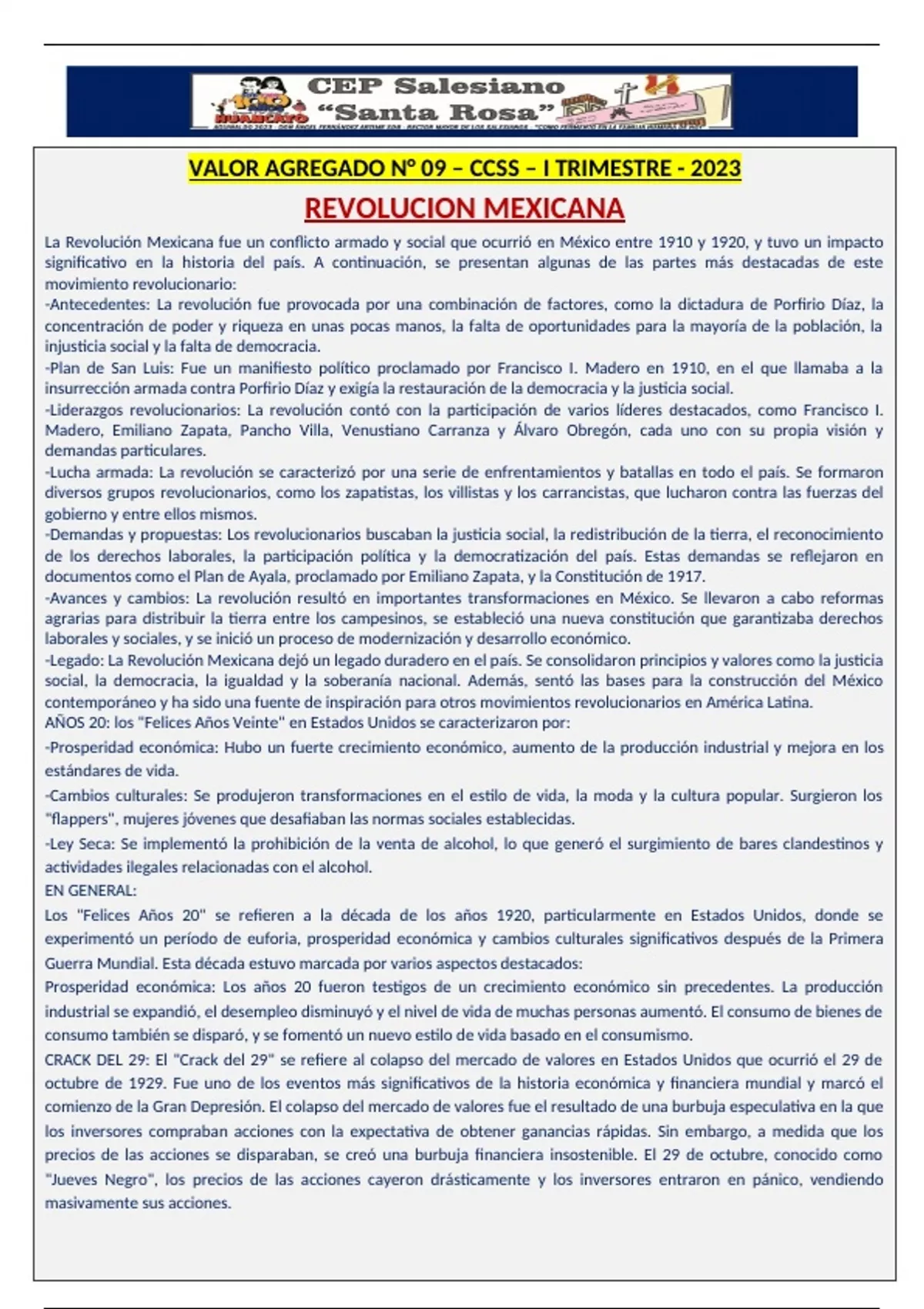 Sumario DATOS IMPORTANTES Y NECESARIOS SOBRE LA REVOLUCION MEXICANA ...
