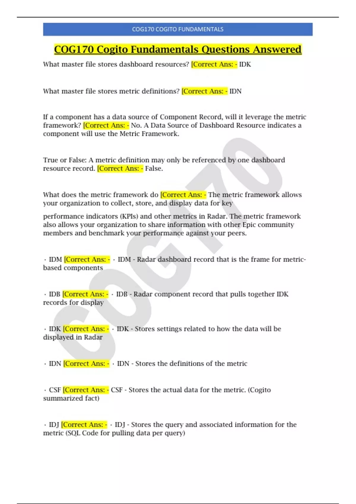 COG170 Cogito Fundamentals Questions Answered - COG170 Cogito Fundamentals - Stuvia US