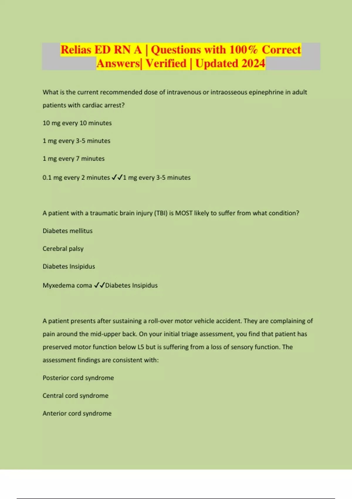 Relias ED RN A | Questions with 100% Correct Answers| Verified ...