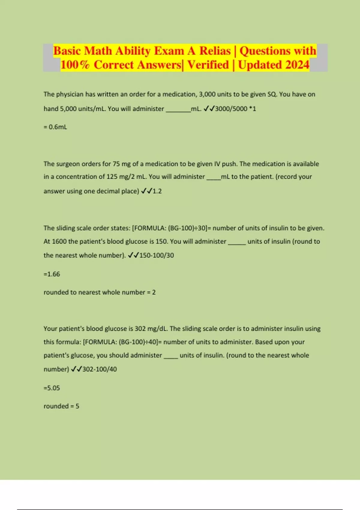 Basic Math Ability Exam A Relias | Questions with 100% Correct Answers ...