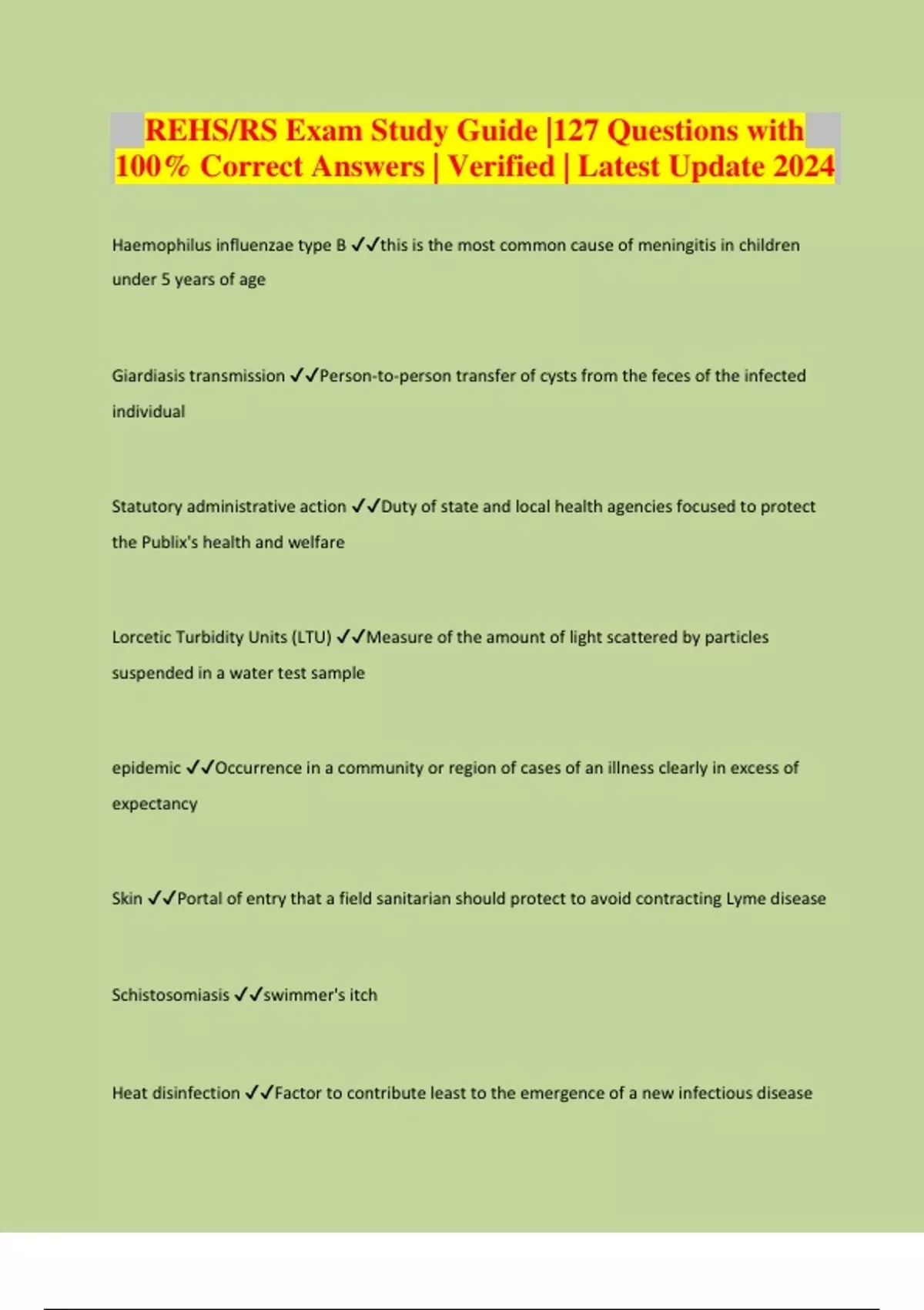 REHS/RS Exam Study Guide |127 Questions with 100% Correct Answers ...