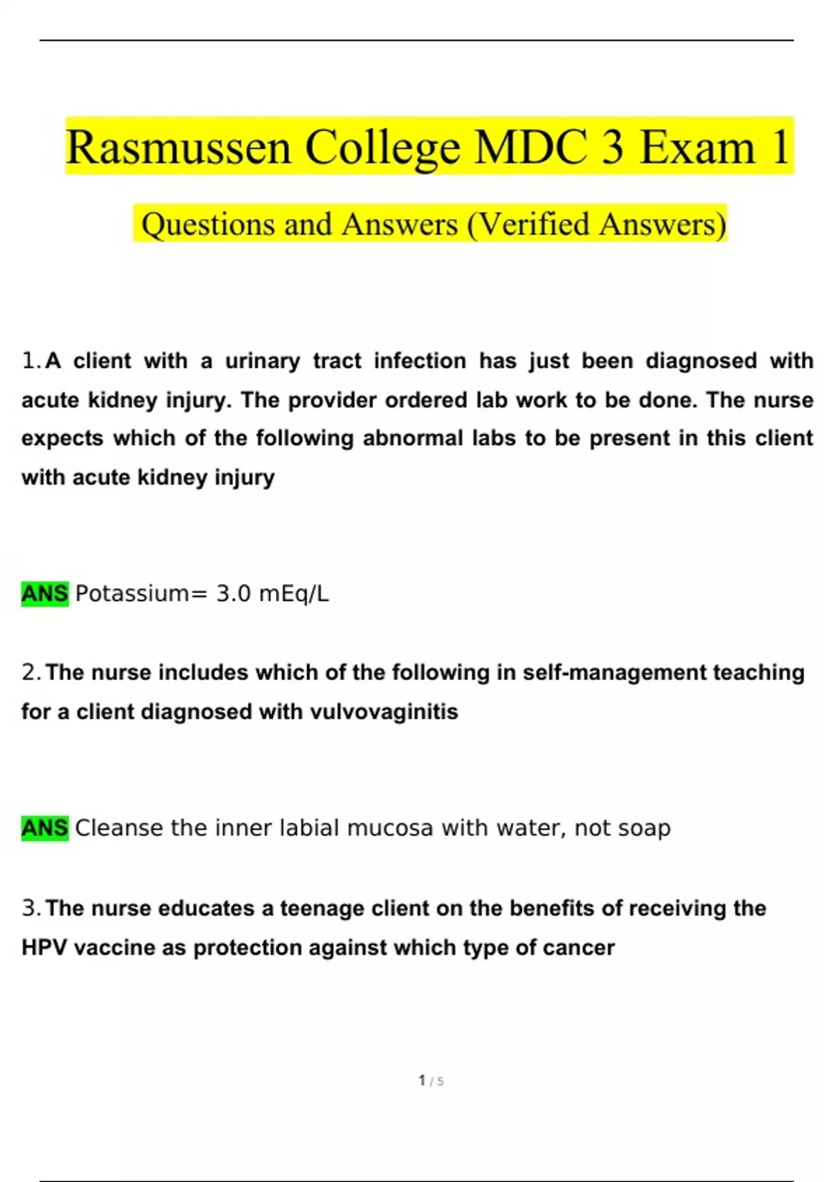 NUR 2502 / NUR2502: Multidimensional Care III / MDC 3 Exam 1 Questions and Answers (2024 / 2025 ...