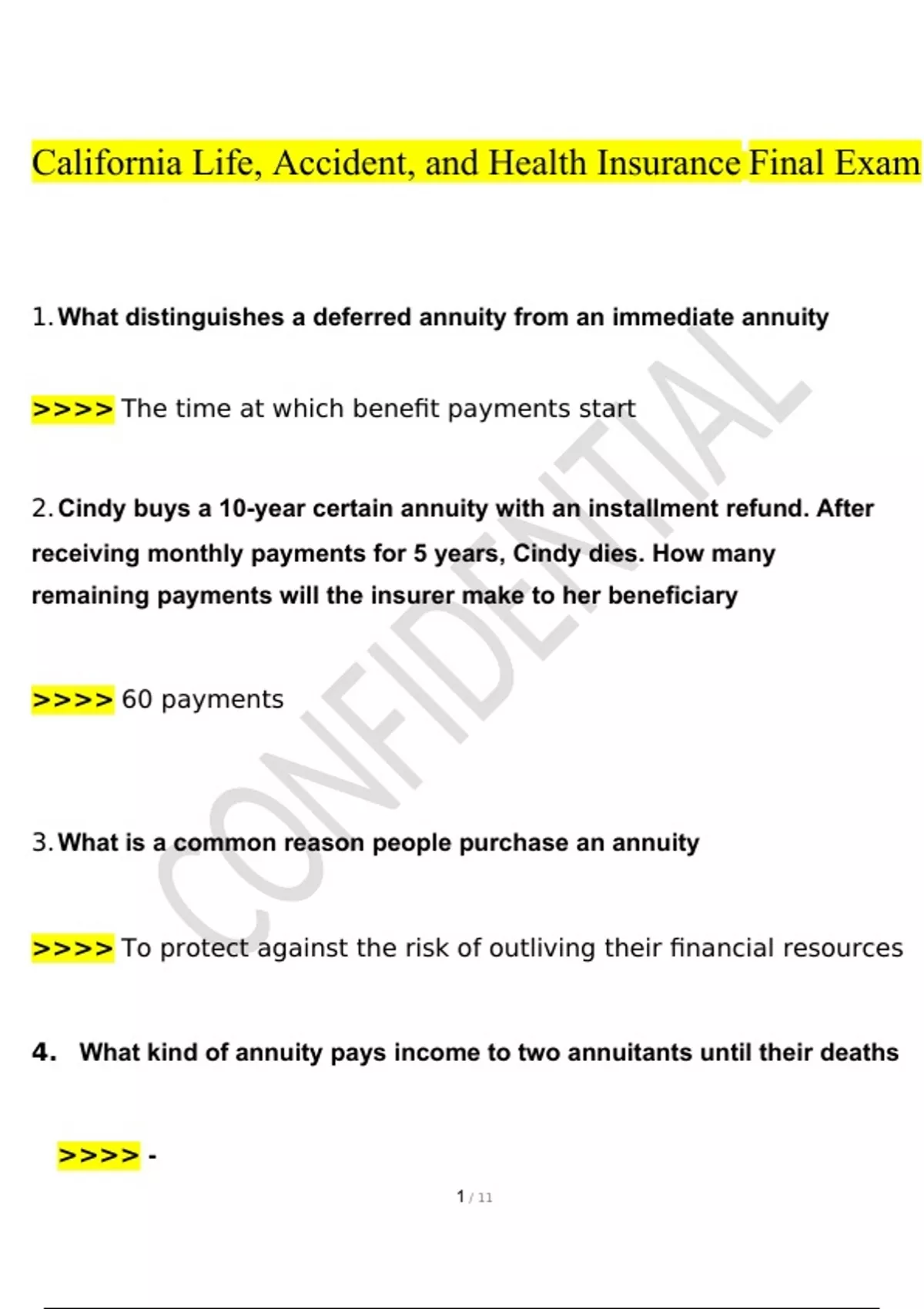 California Life, Accident, and Health Insurance Final Exam Questions ...