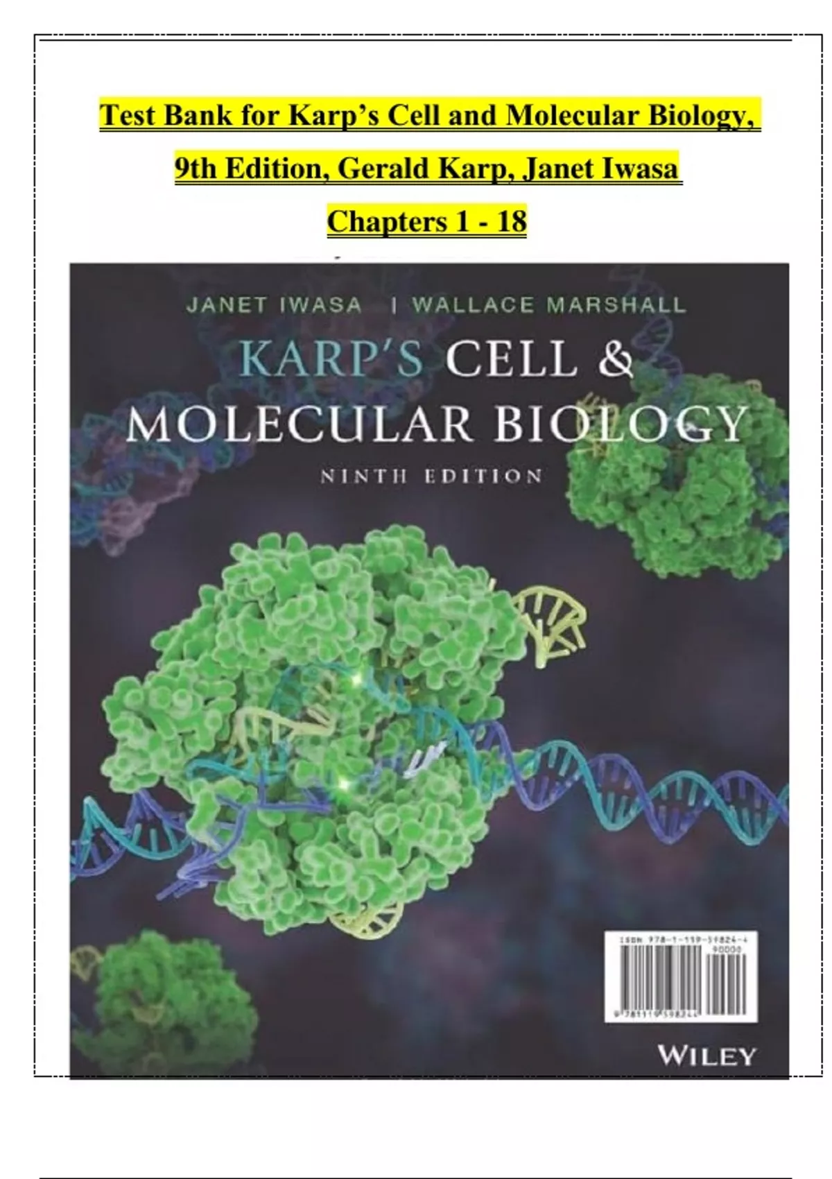 TEST BANK For Karp’s Cell and Molecular Biology, 9th Edition, Gerald ...