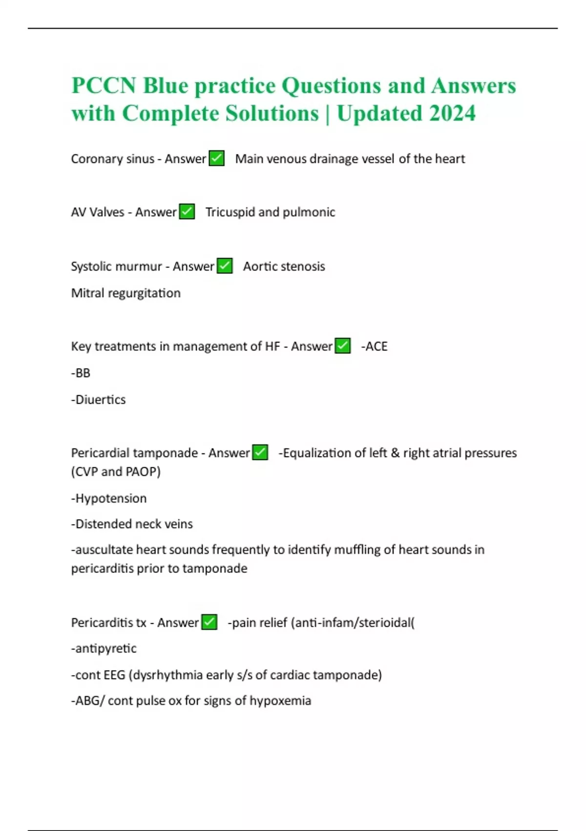 PCCN Blue practice Questions and Answers with Complete Solutions | Updated 2024 - PCCN - Stuvia US