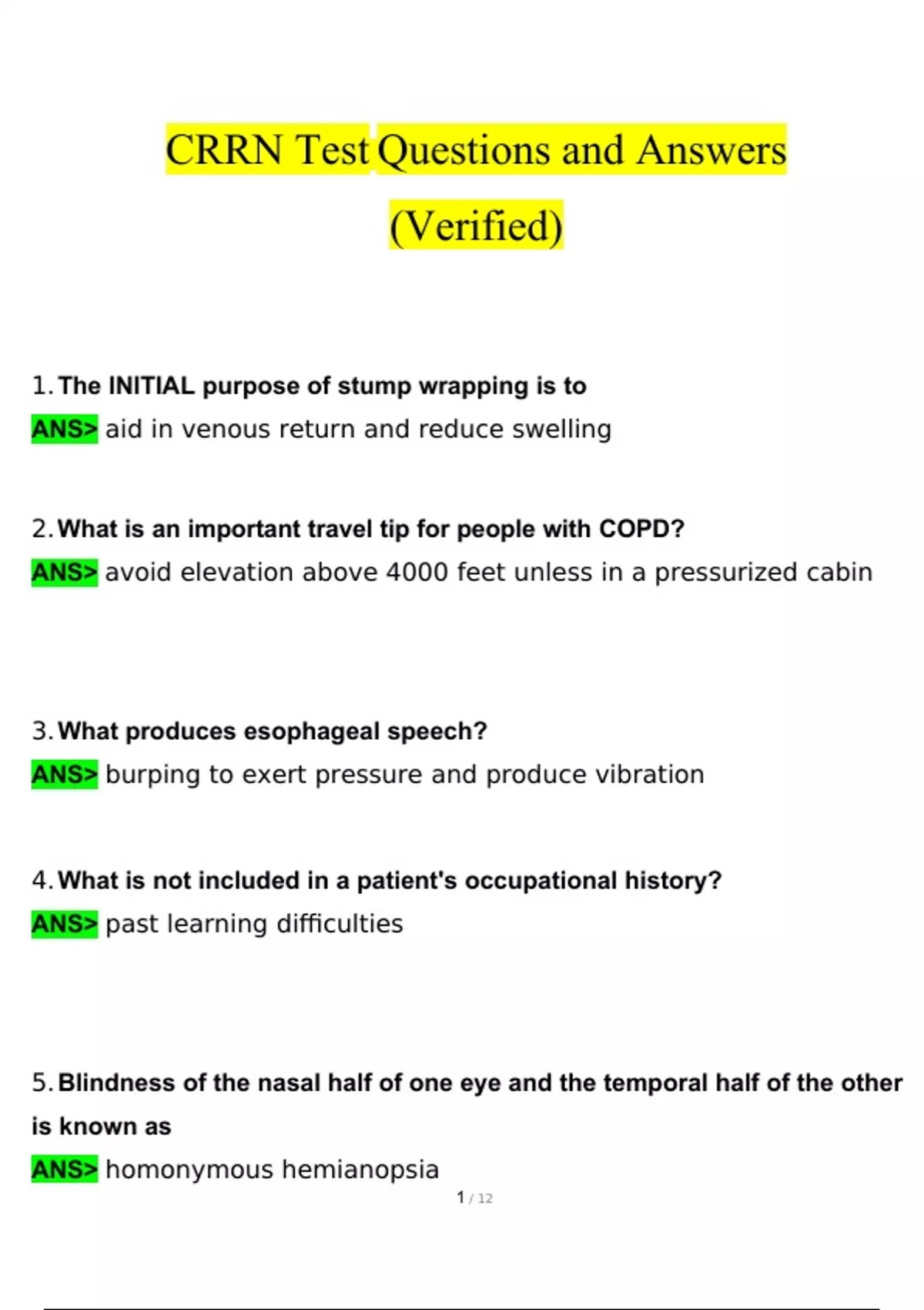 CRRN Test Questions and Answers (2024 / 2025) (Verified Answers) - Crrn ...