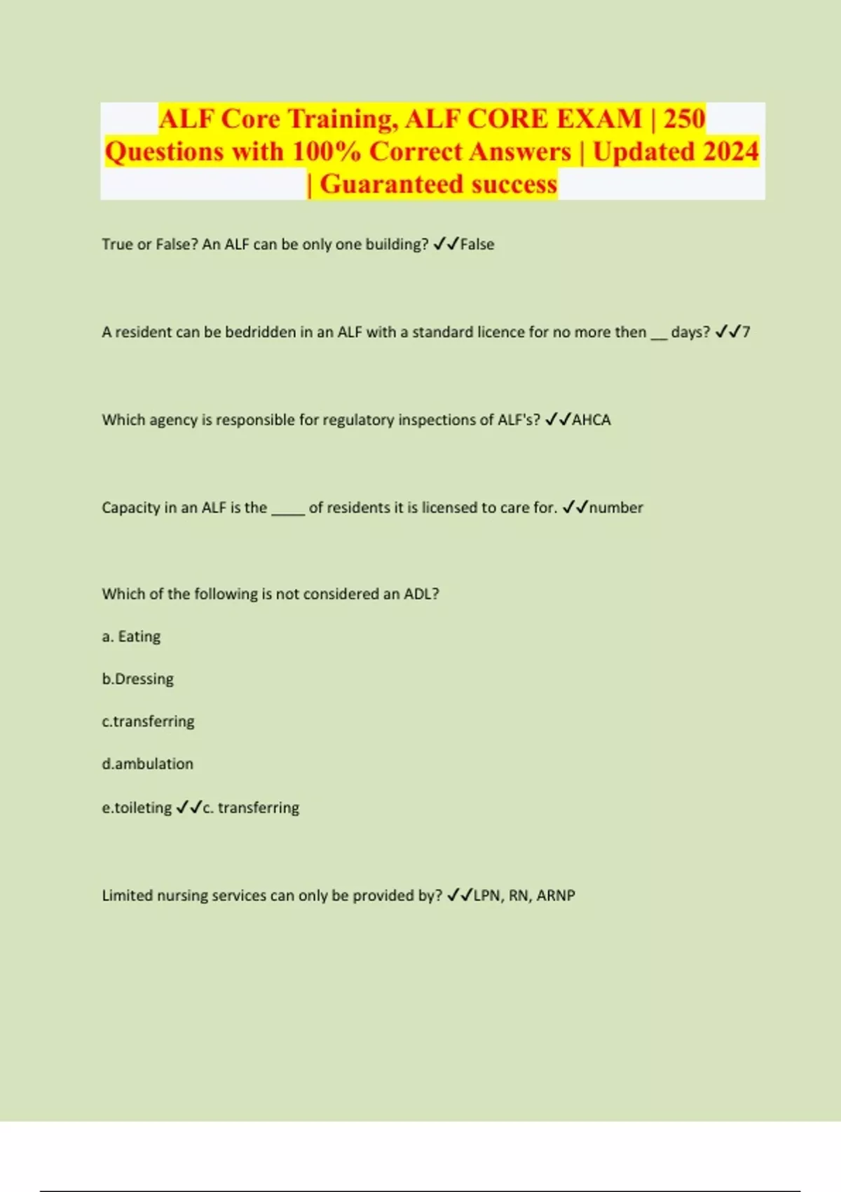 Assisted Living Medication Training Exam Prep| 80 Questions with 100% ...