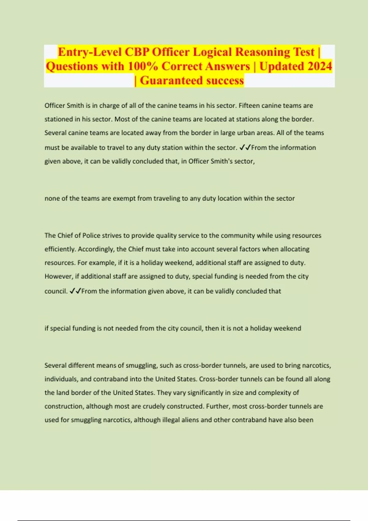 Entry-Level CBP Officer Logical Reasoning Test | Questions with 100% ...
