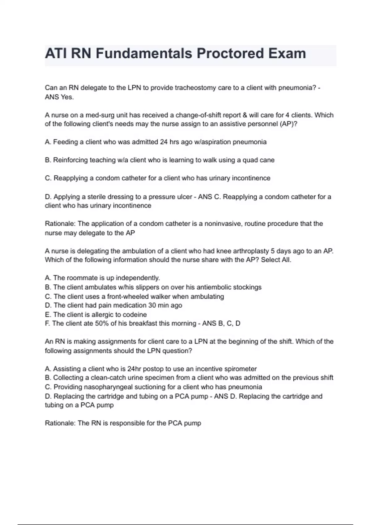 ATI RN Fundamentals Proctored with NGN Exam 2024 Questions & Completed ...