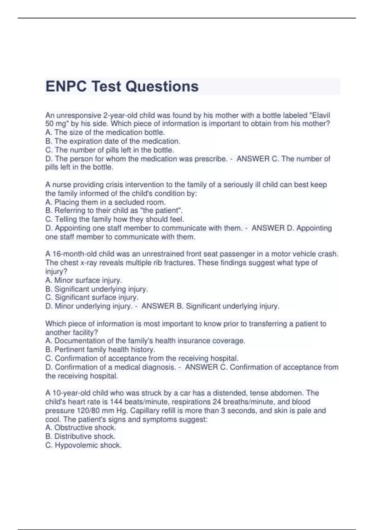 UPDATED 2024 ENPC Test Questions - ENPC - Stuvia FR