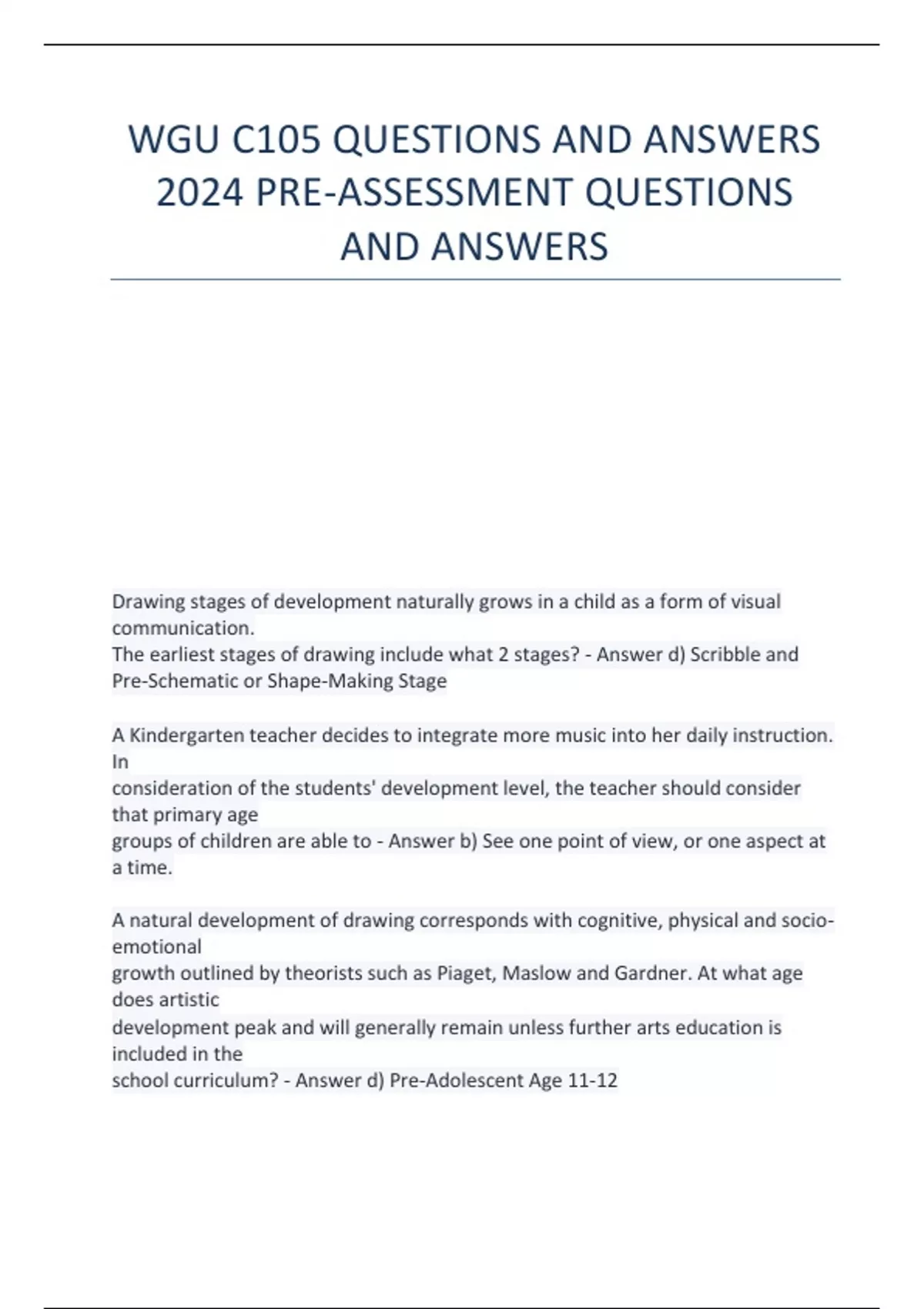 WGU C105 QUESTIONS AND ANSWERS 2024 PRE-ASSESSMENT QUESTIONS AND ...