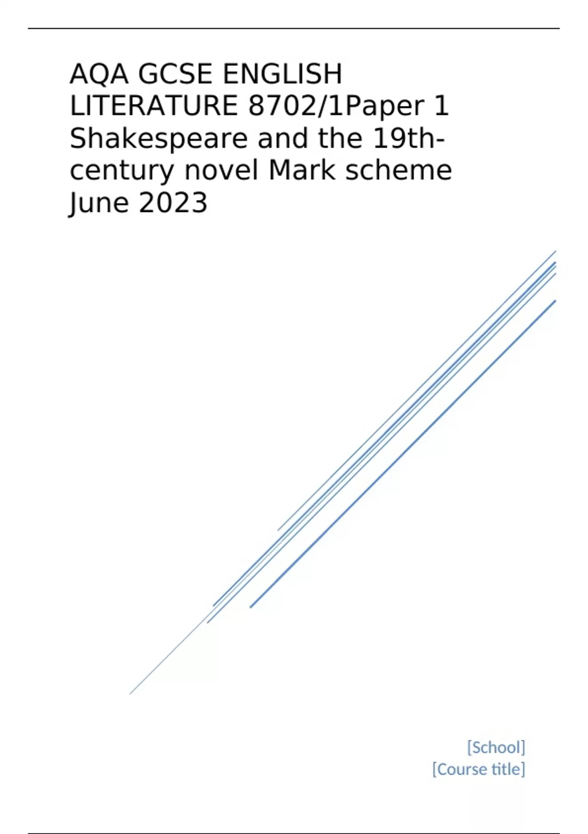 AQA GCSE ENGLISH LITERATURE Paper 1 Shakespeare and the 19th-century ...