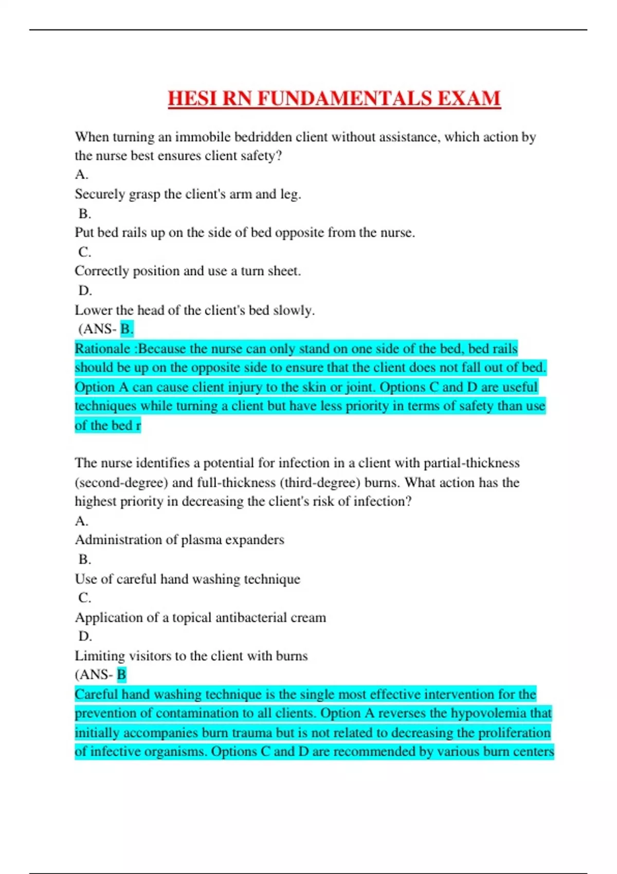 undle for HESI RN FUNDAMENTALS/RN FUNDAMENTAL EXAM 2 VERSION WITH 70 Q ...