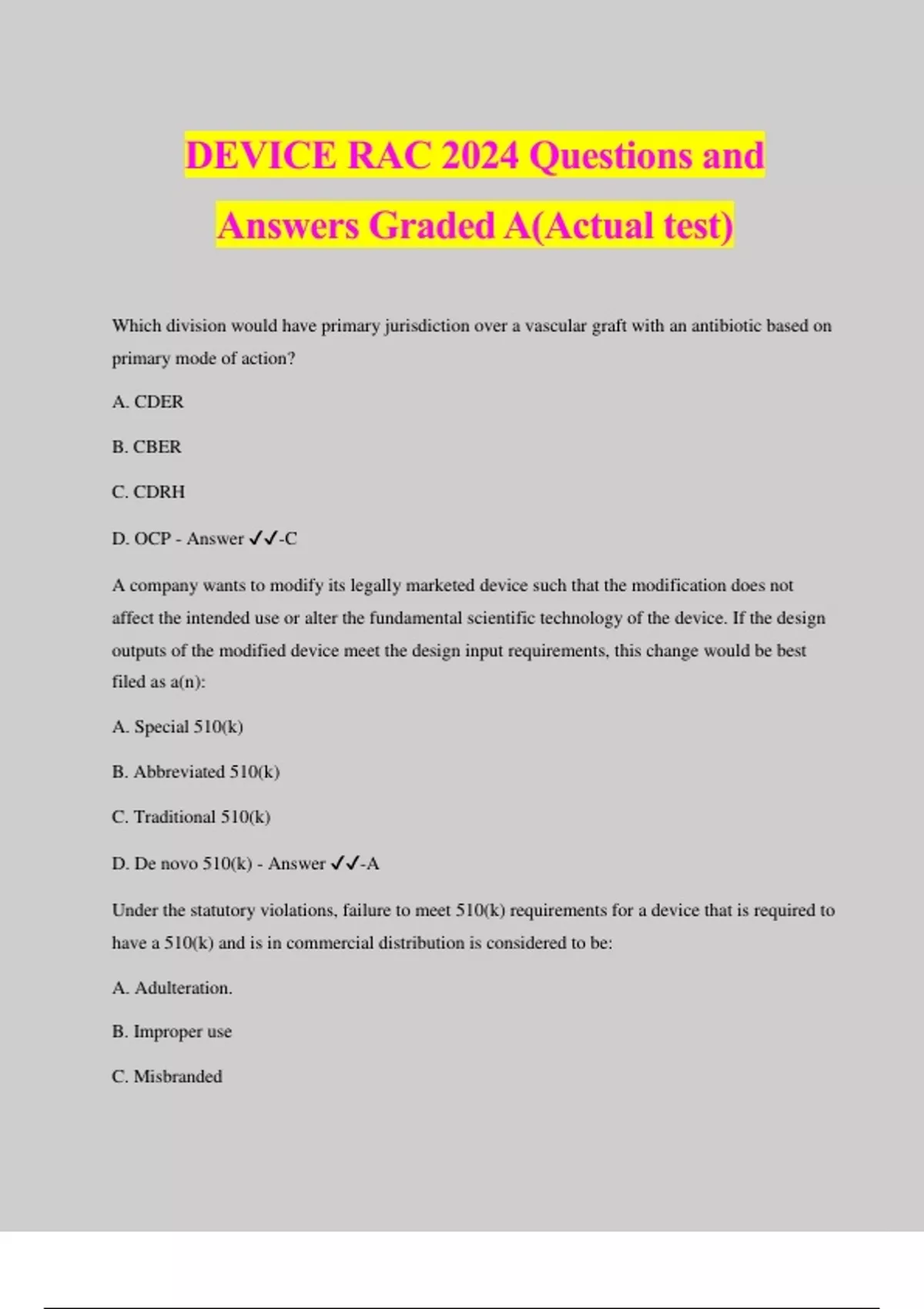 DEVICE RAC 2024 Questions and Answers Graded A(Actual test) - RAC ...