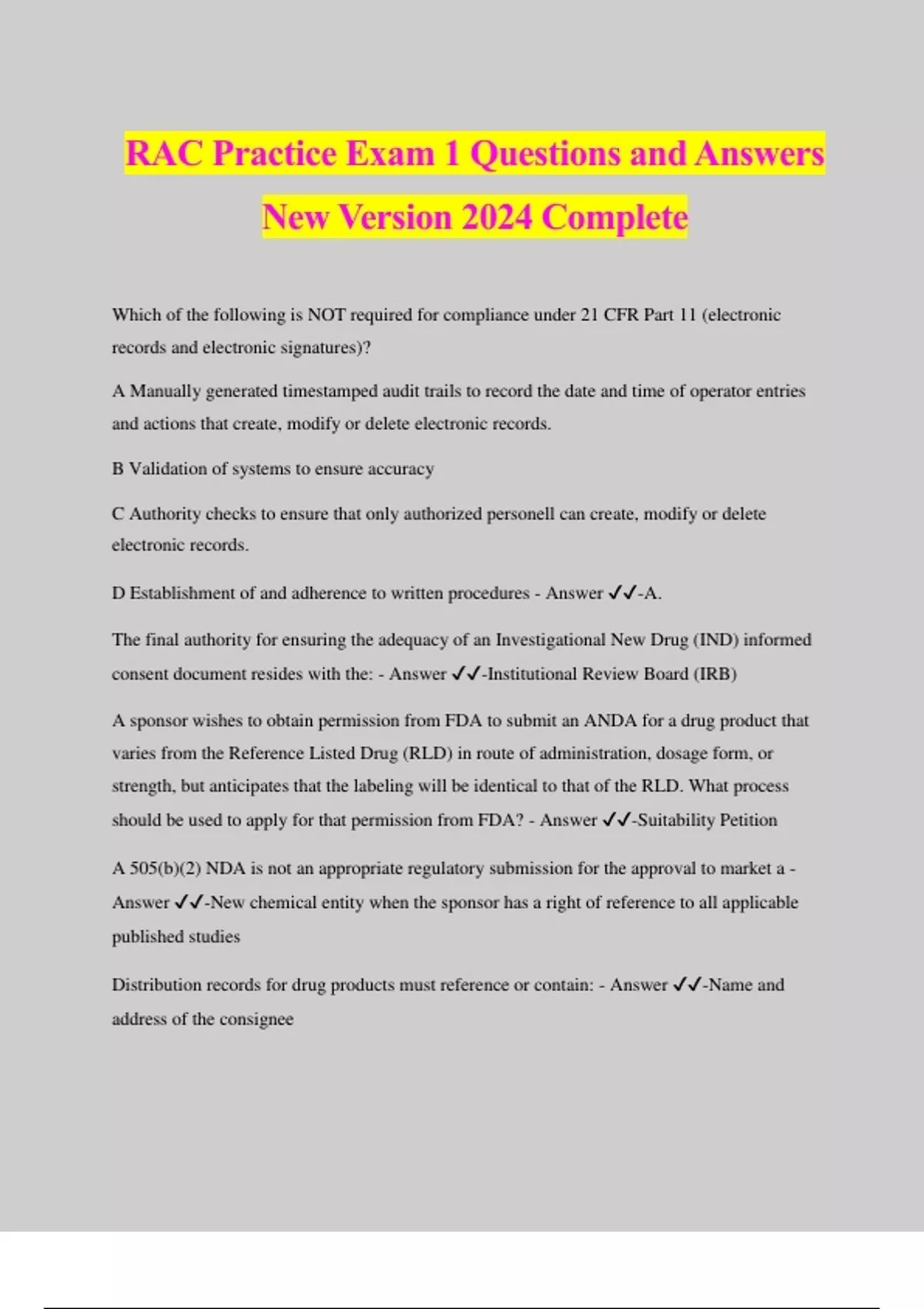 Rac Practice Exam 1 Questions And Answers New Version 2024 Complete Rac Stuvia Us
