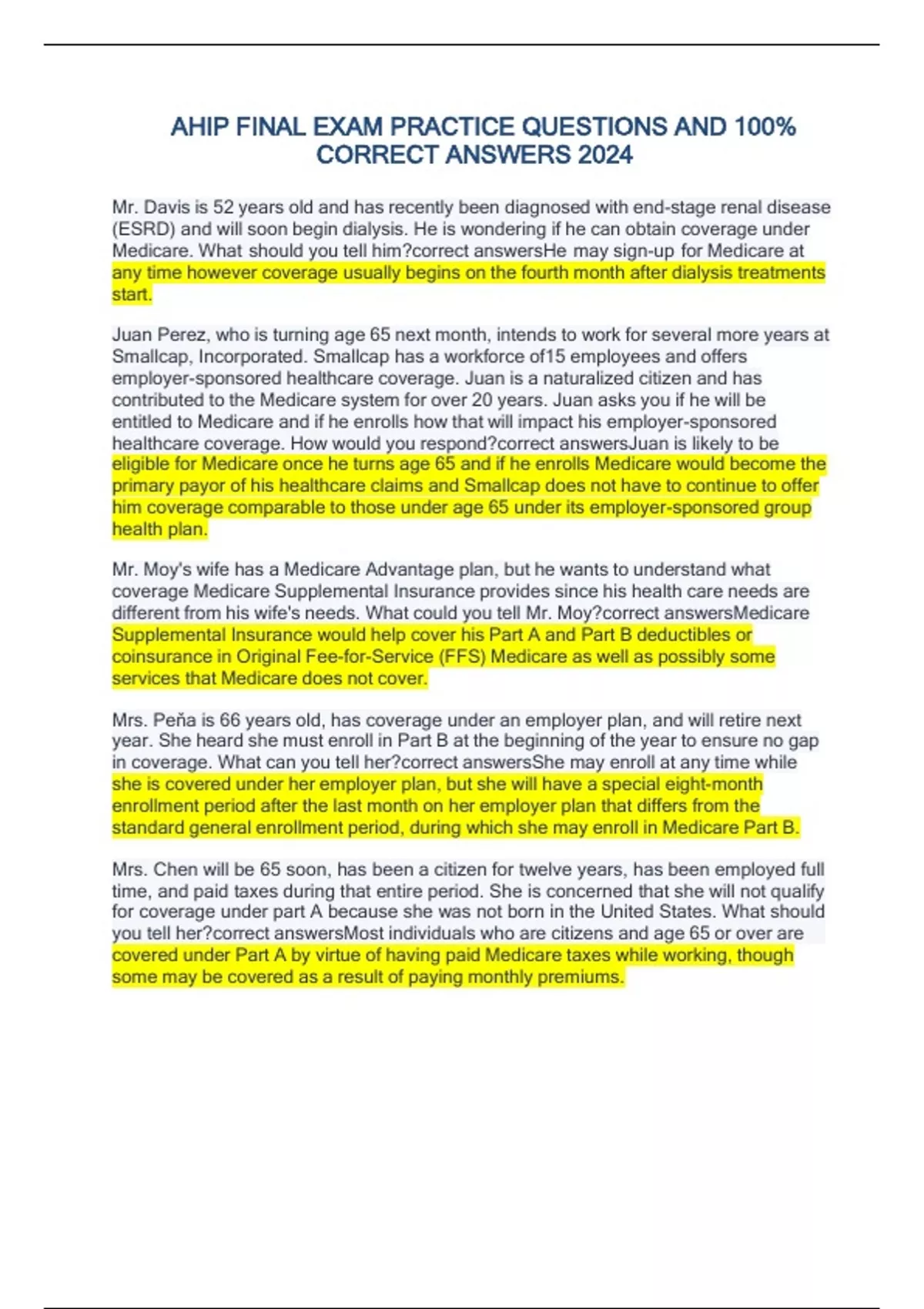 AHIP FINAL EXAM PRACTICE QUESTIONS AND 100% CORRECT ANSWERS 2024 - Ahip ...