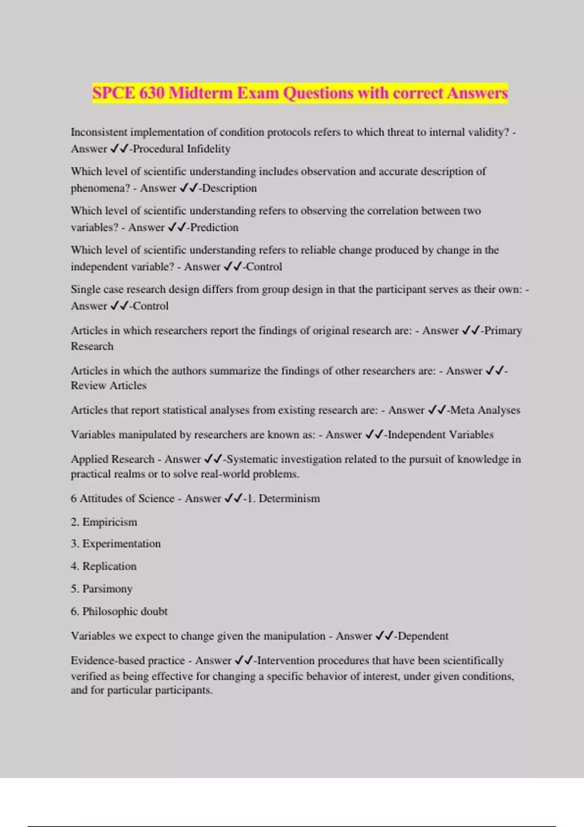 SPCE 630 Midterm Exam Questions with correct Answers - SPCE 630 - Stuvia US