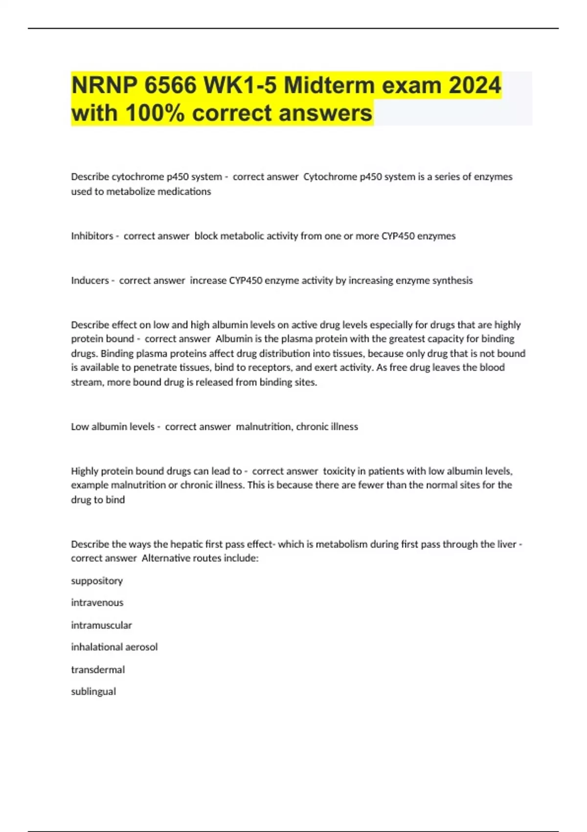 NRNP 6566 WK1-5 Midterm exam 2024 with 100% correct answers - NRNP 6566 - Stuvia US