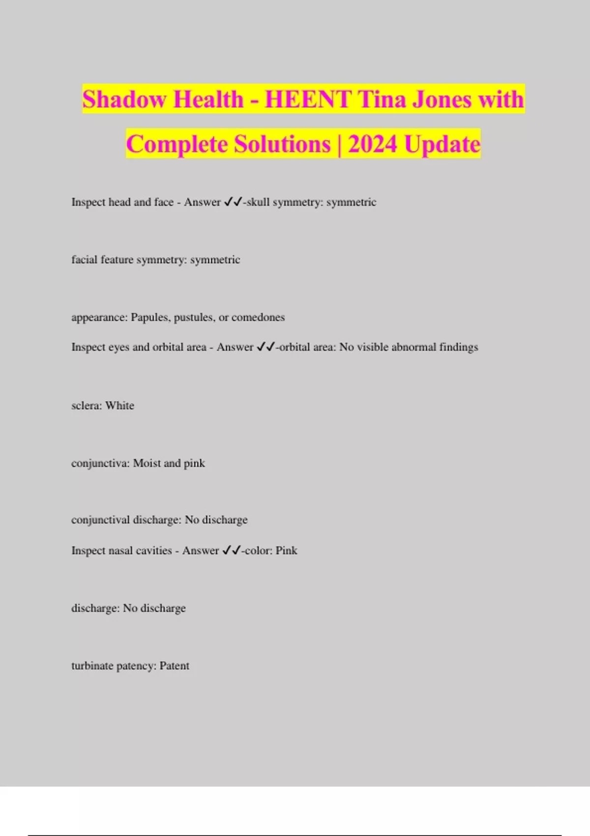 Shadow Health Heent Answer Key | HEALTH CENTER