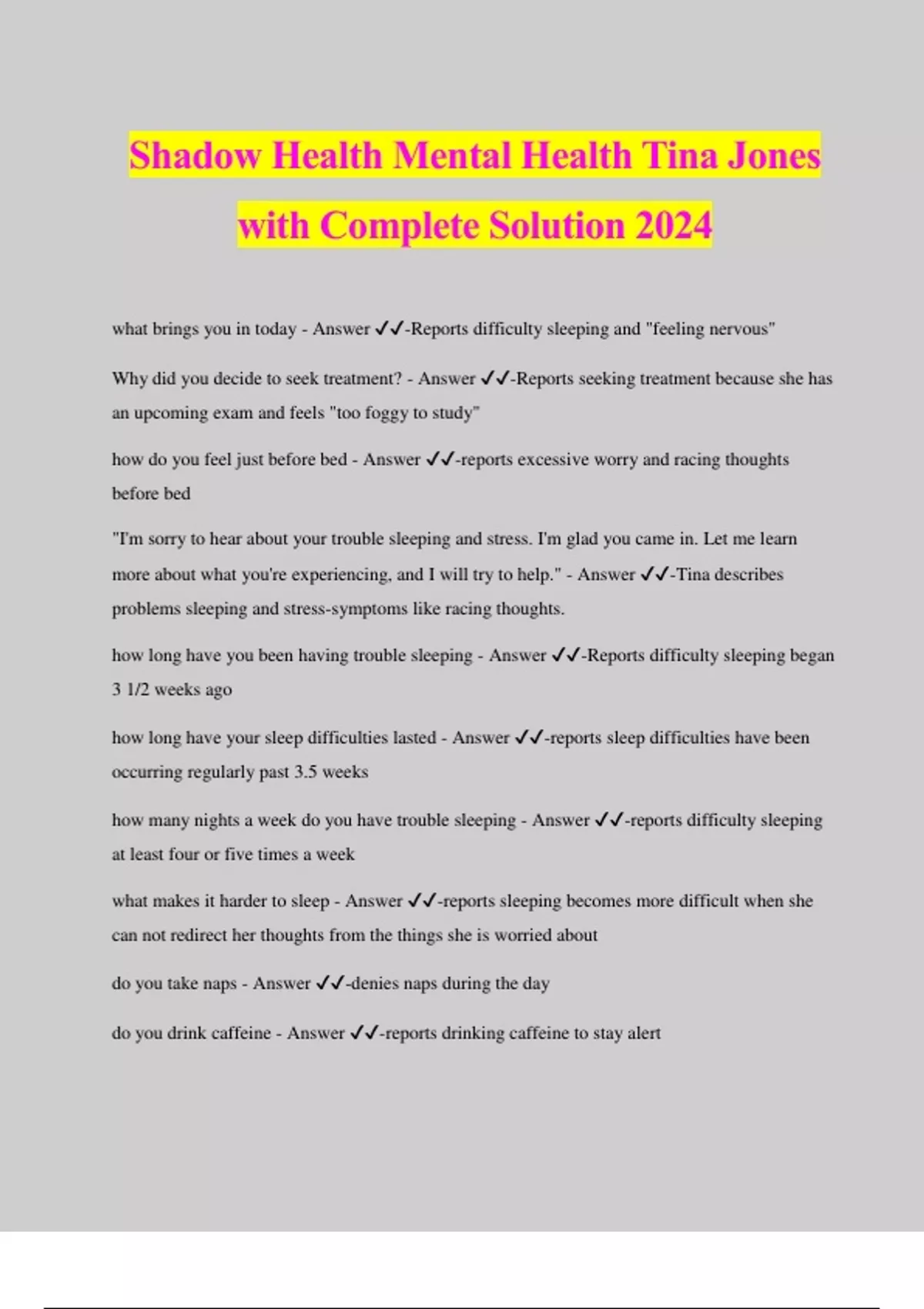 Shadow Health Mental Health Tina Jones with Complete Solution 2024 ...