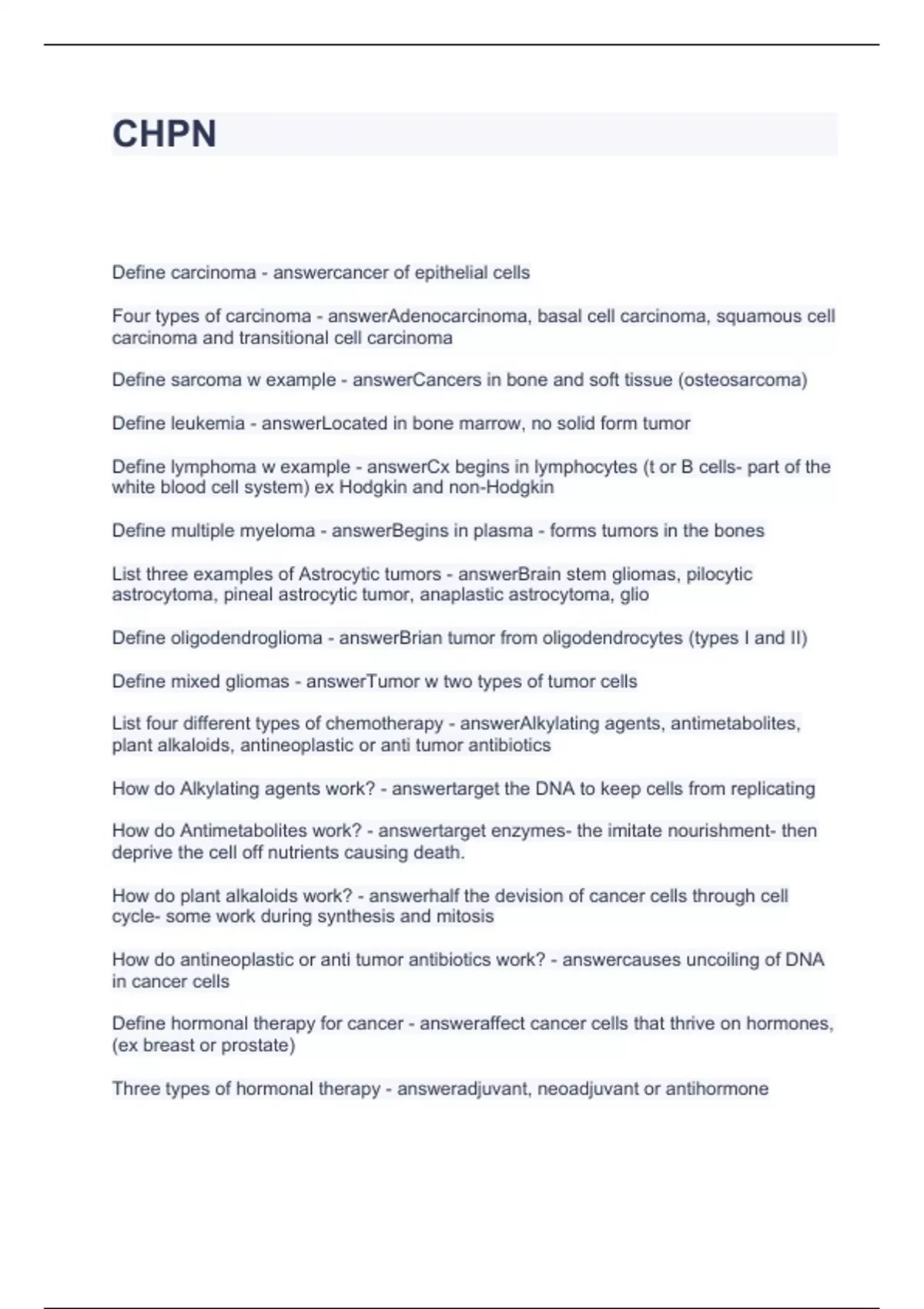 CHPN QUESTIONS WITH CORRECT ANSWERS 2024 - CHPN - Stuvia US