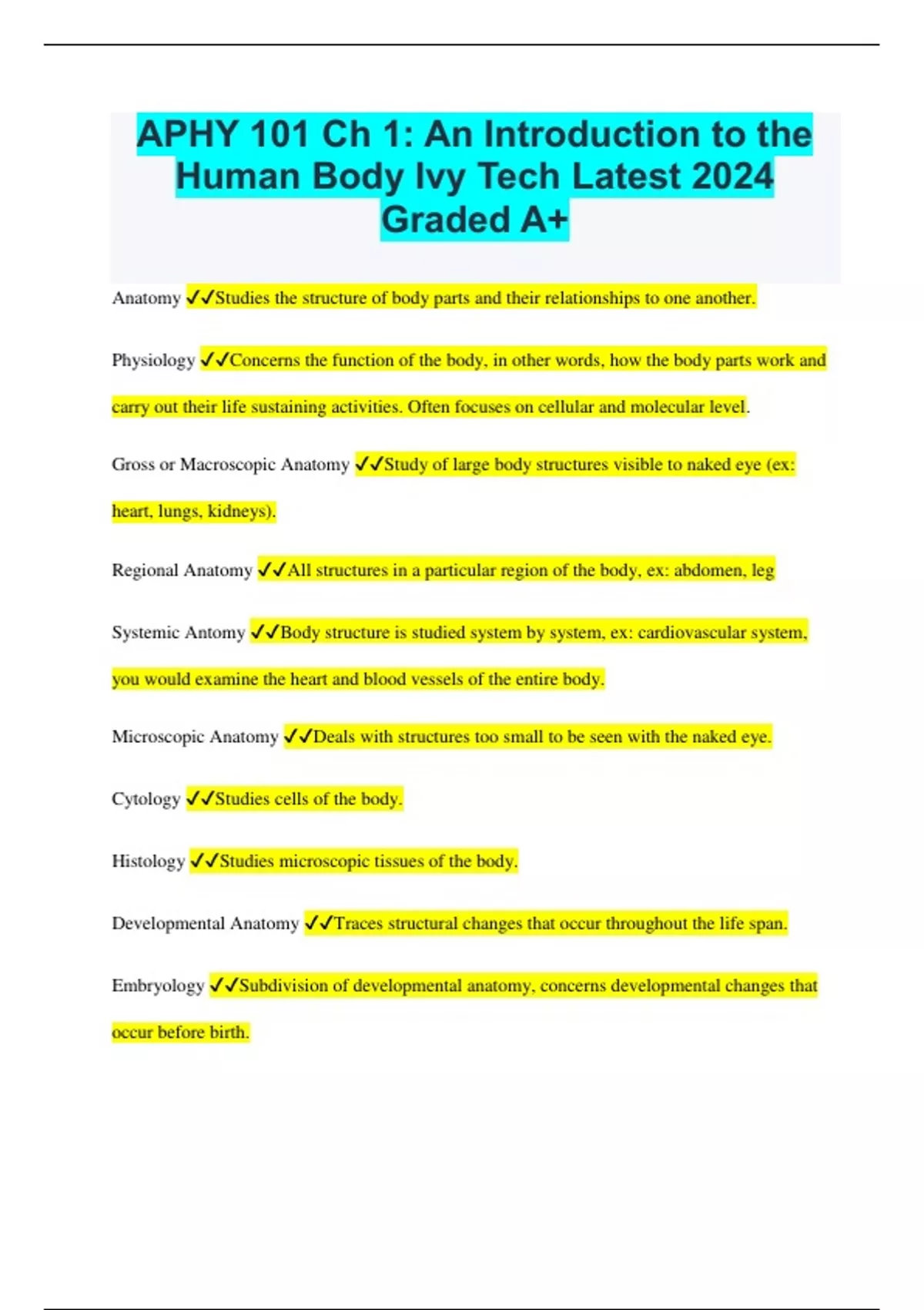 APHY 101 Bundled Exams Questions and Answers (2023/2024) (Complete and ...