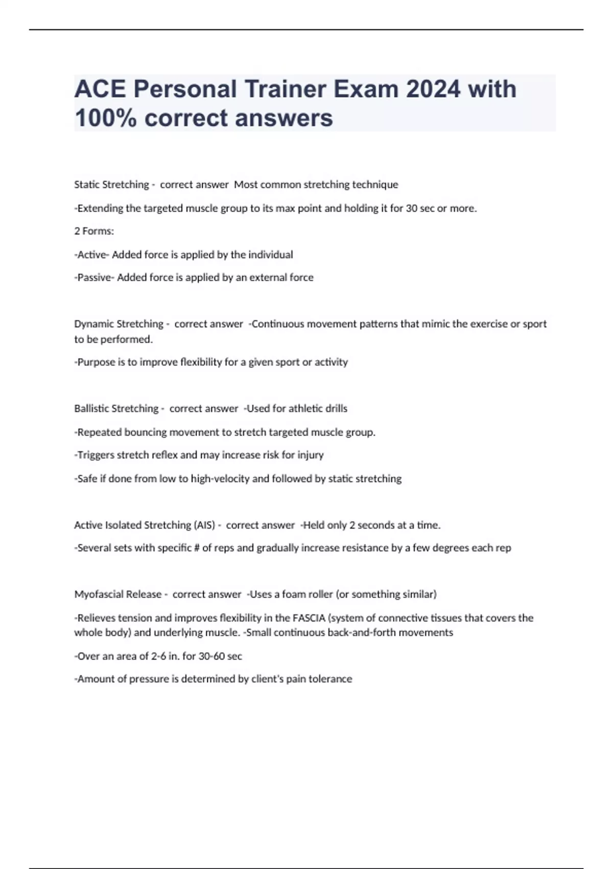 ACE Personal Trainer Exam 2024 with 100% correct answers - ACE - Stuvia US