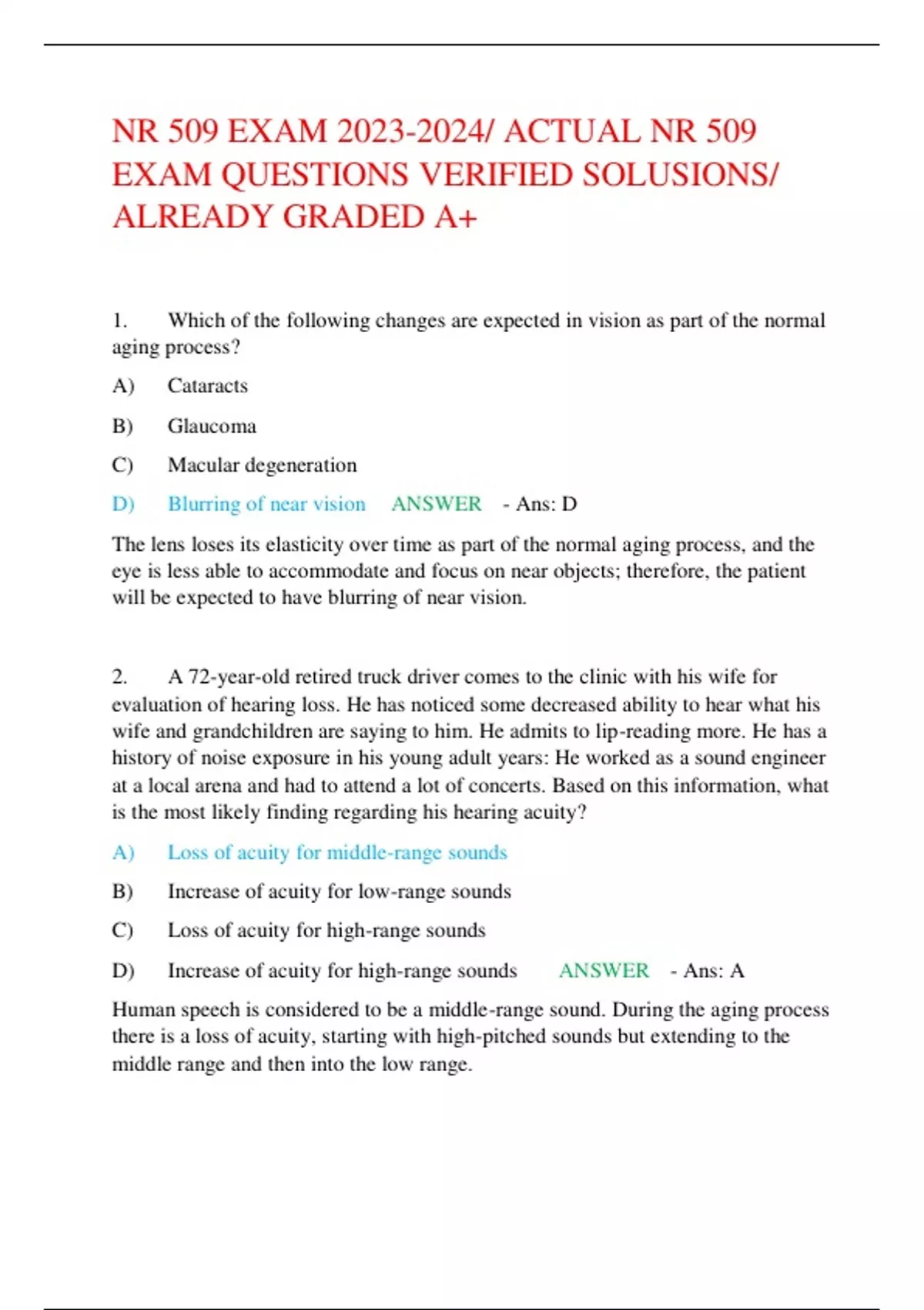 NR 509 EXAM / ACTUAL NR 509 EXAM QUESTIONS VERIFIED SOLUSIONS/ ALREADY ...