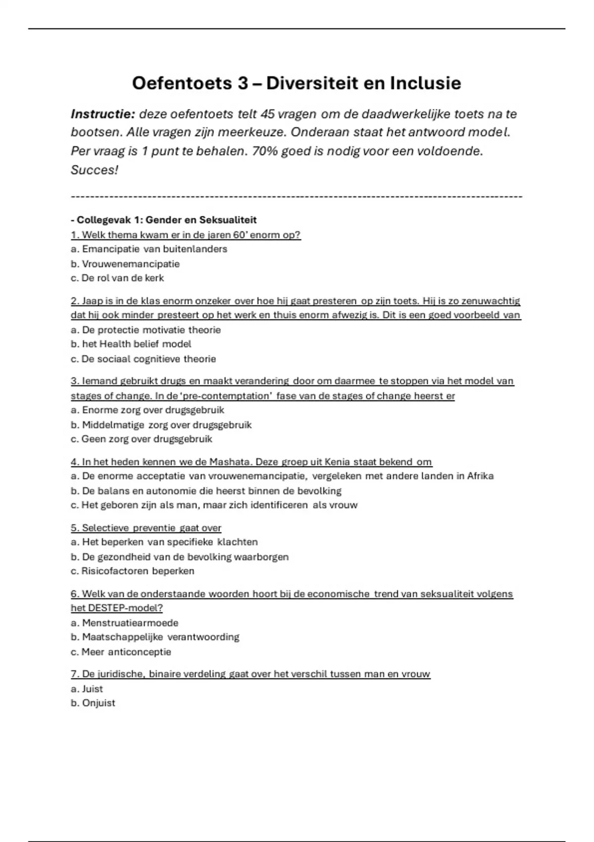 Oefentoets 2 - Module 'Diversiteit en Inclusie' (Social Work) - Module ...
