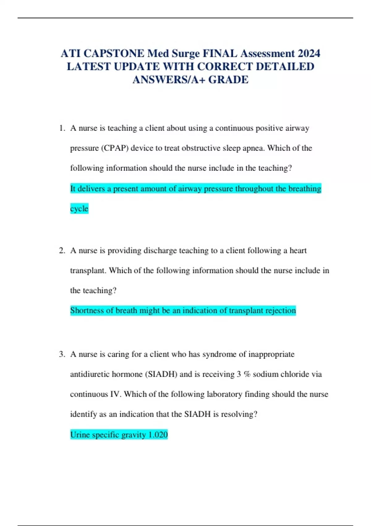 ATI CAPSTONE Med Surge FINAL Assessment 2024 LATEST UPDATE WITH CORRECT ...