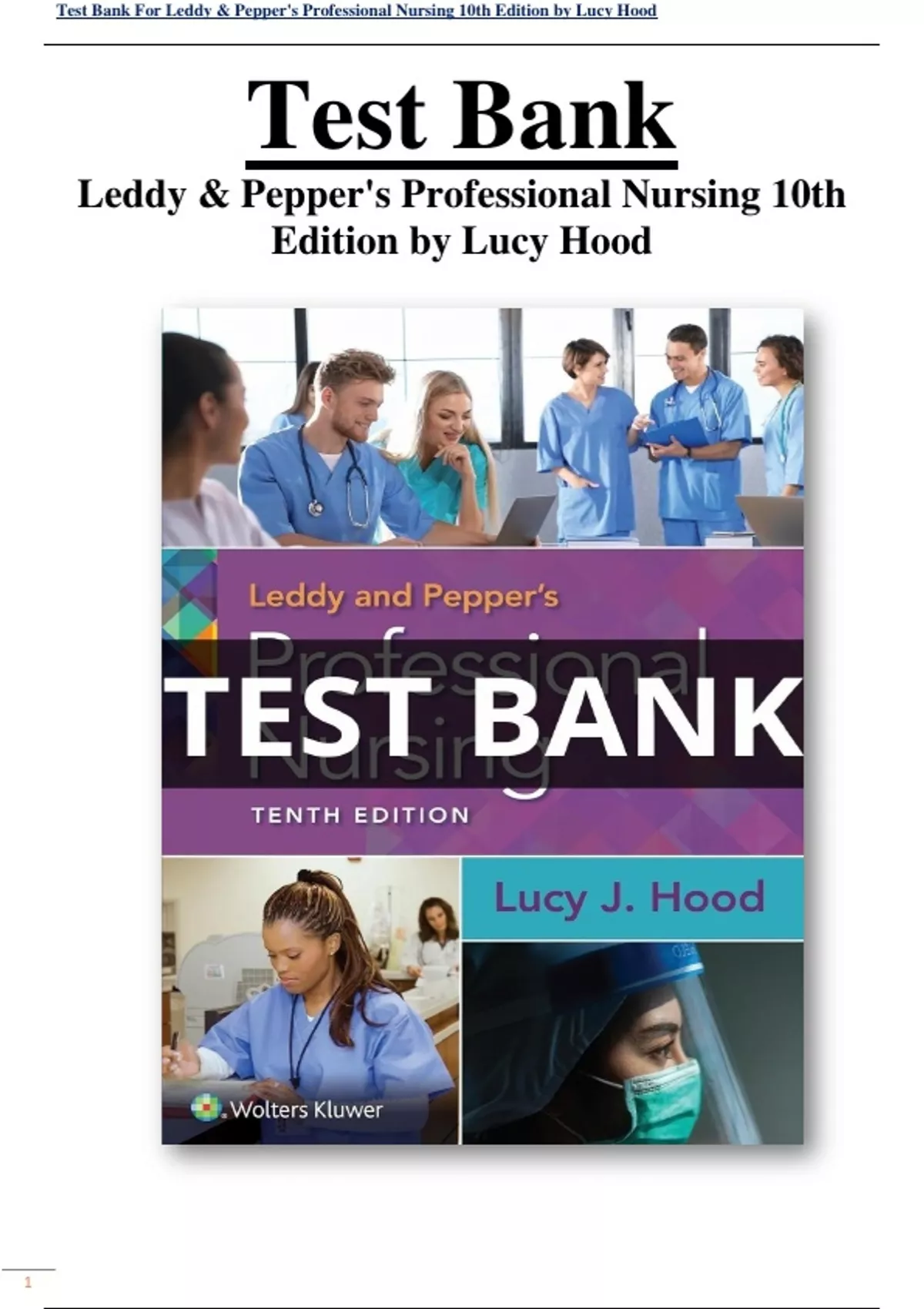 Test Bank For Leddy & Pepper's Professional Nursing 10th Edition by ...