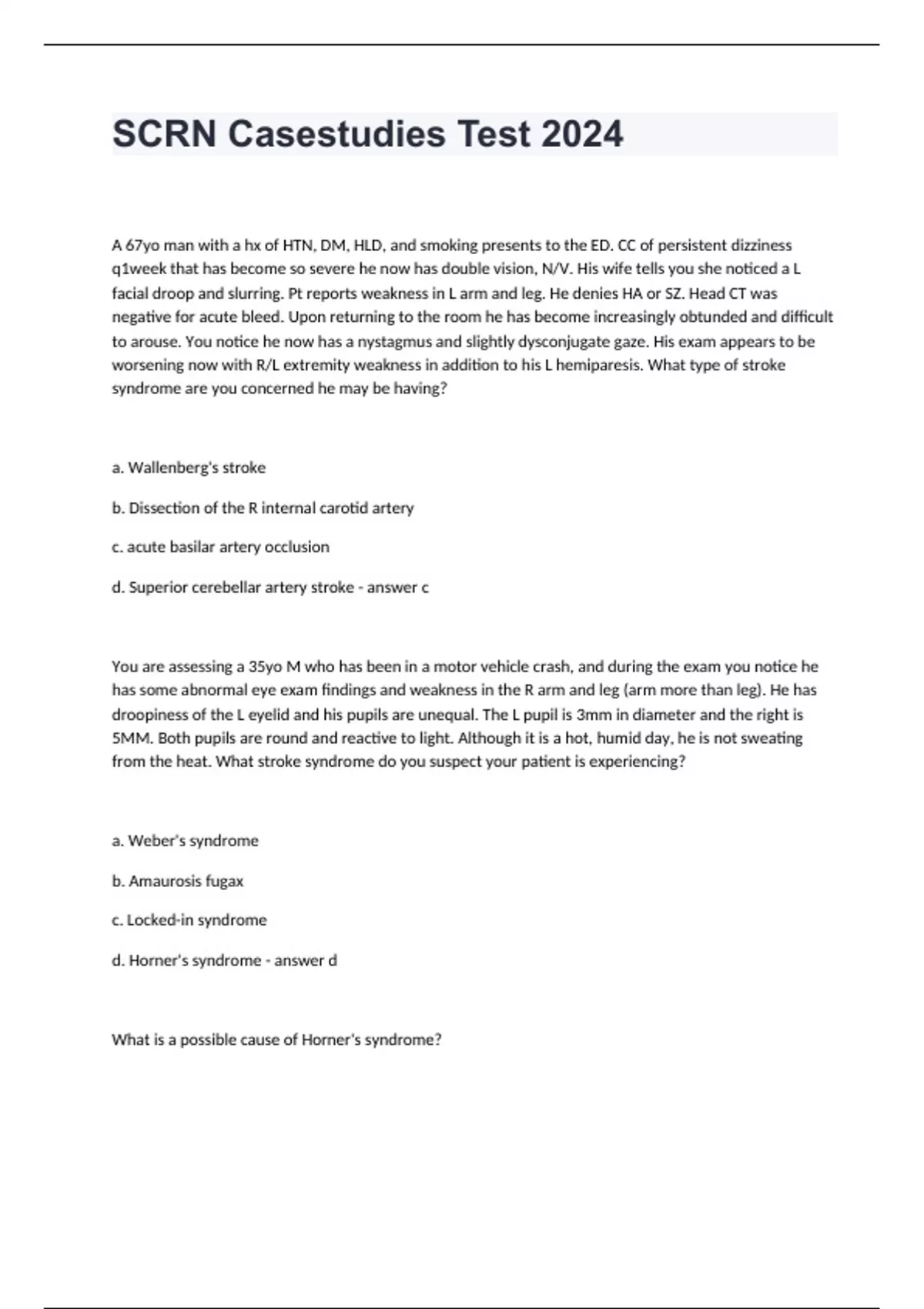 SCRN Casestudies Test 2024 - SCRN . - Stuvia US