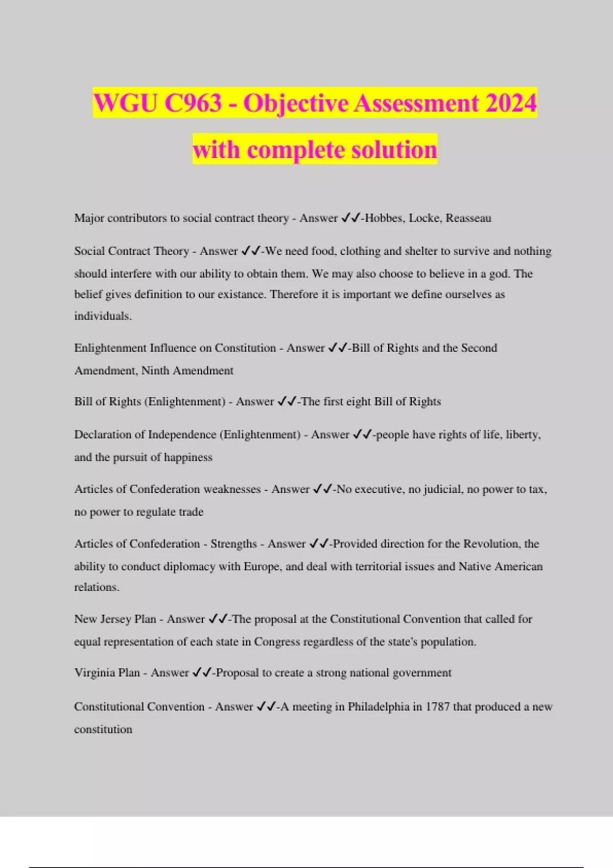 WGU C963 - Objective Assessment 2024 with complete solution - WGU C963 ...