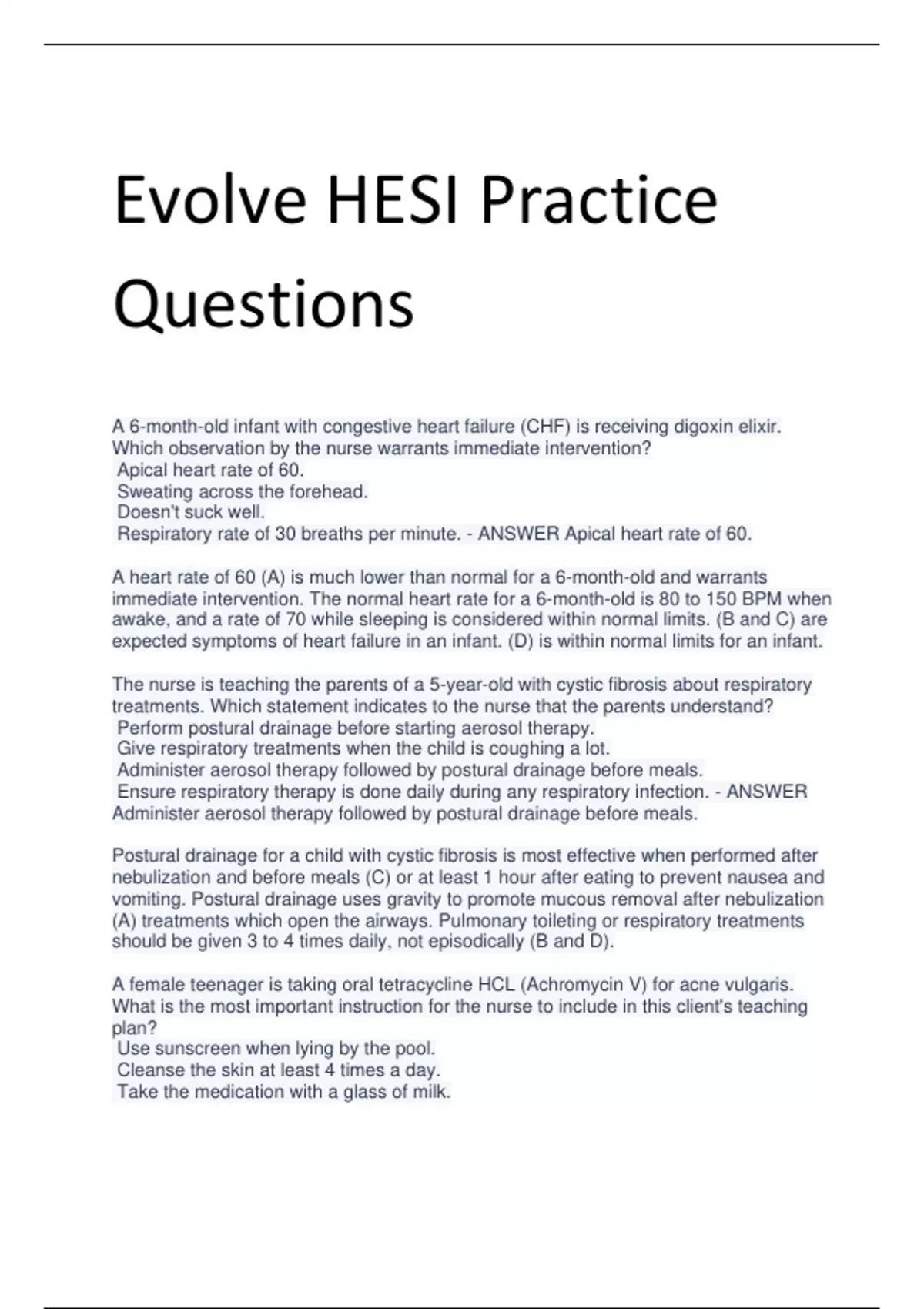 LATEST 2024 Evolve HESI Practice Questions AND ANSWERS - Evolve HESI ...