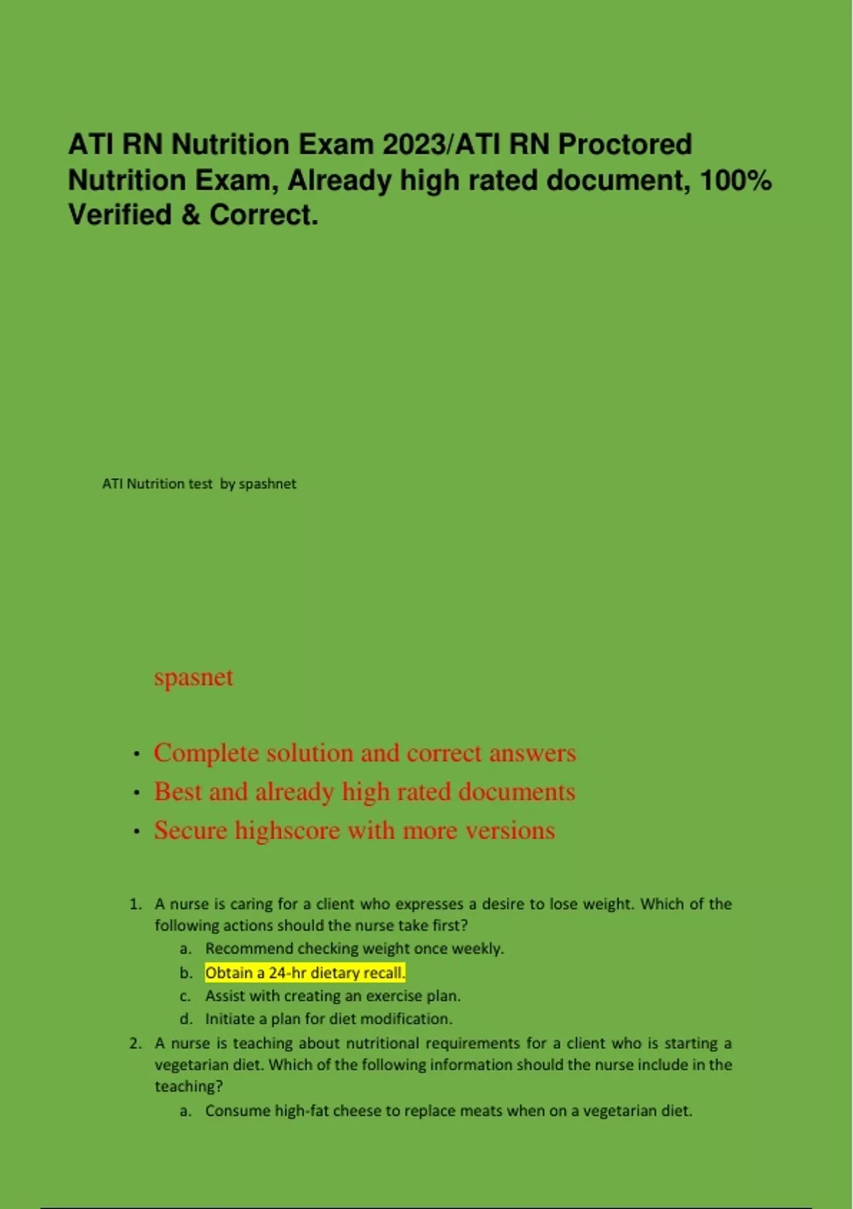 NUTRITION ATI 2024 - NUTRITION ATI 2024 - Stuvia US