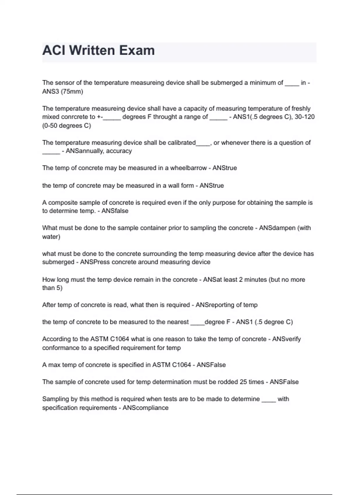 ACI Written Exam questions with correct answers A GRADED 100% VERIFIED ...