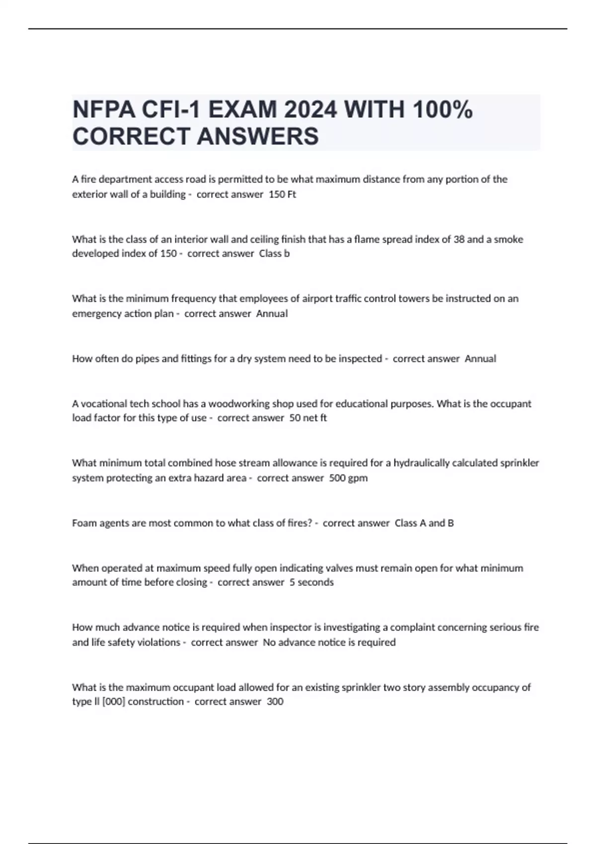 NFPA CFI-1 EXAM 2024 WITH 100% CORRECT ANSWERS - Nfpa - Stuvia US