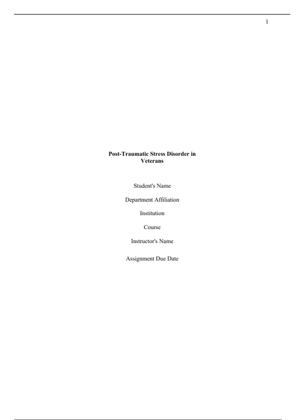NR 605 Week 7 Assignment Post-traumatic Stress Disorder in Veterans ...